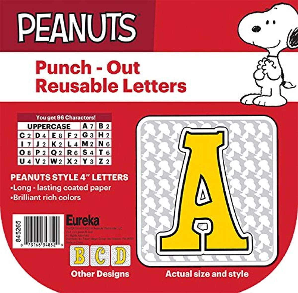 Eureka Peanuts Snoopy Punch Out Letters for Classroom Decoration, 96pc ...