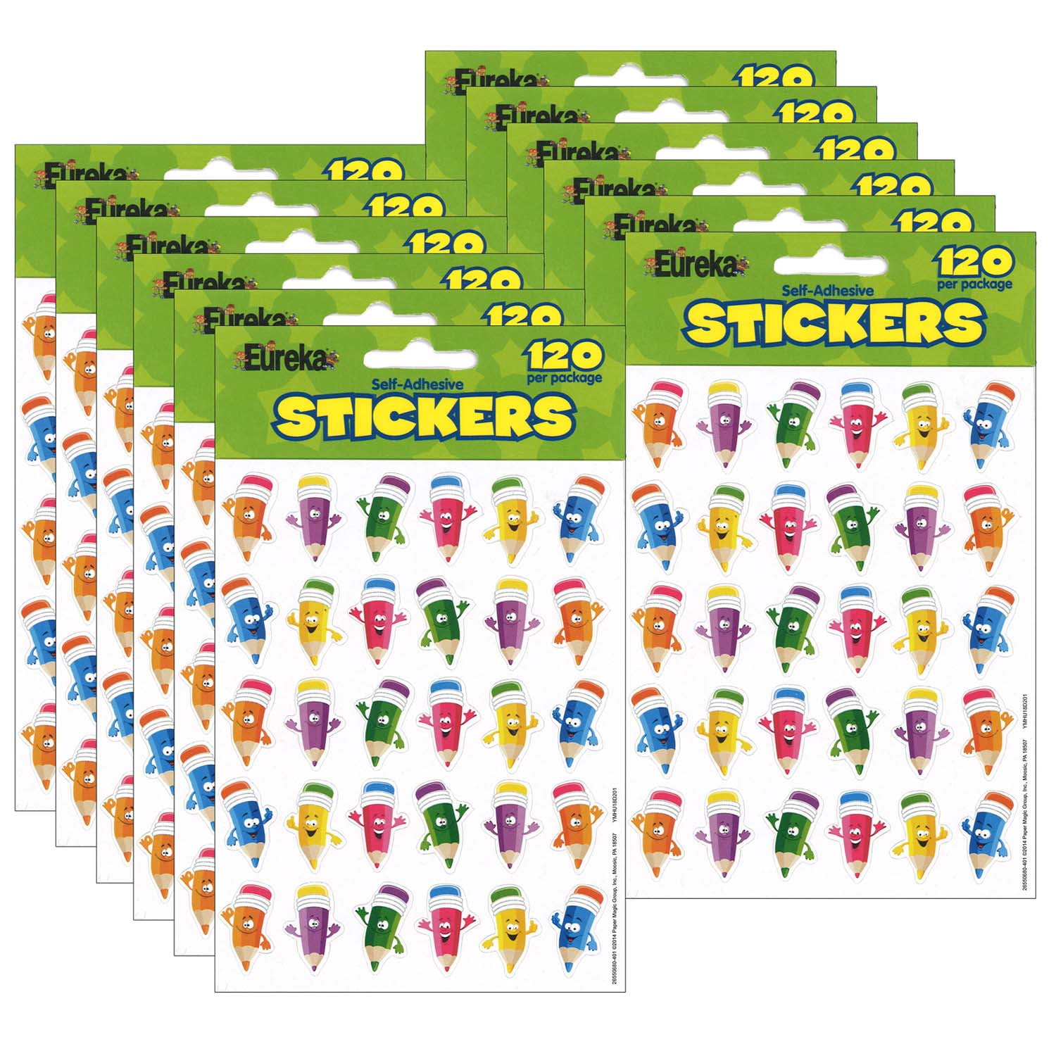 Eureka Pencil Smiley Faces Theme Stickers, 120 Per Pack, 12 Packs ...