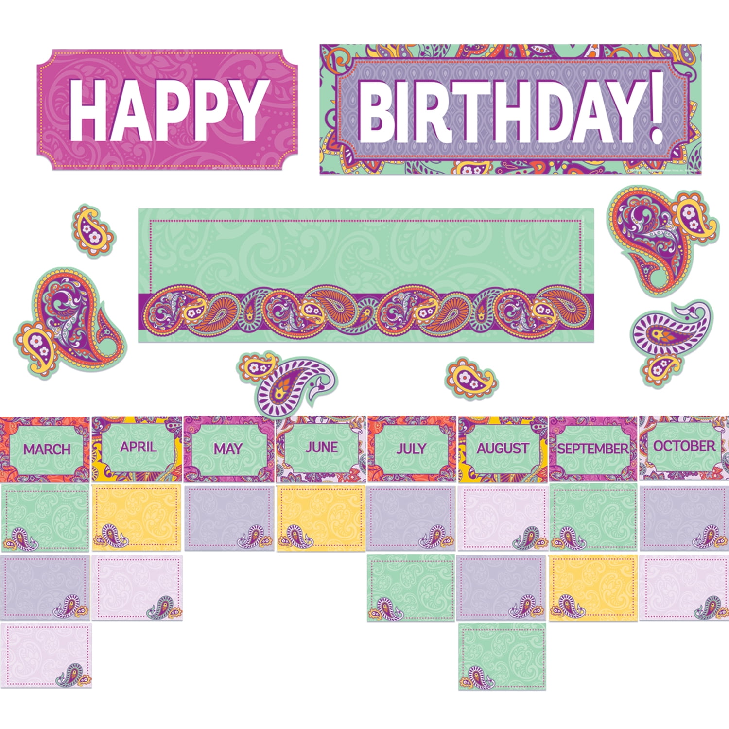 Eureka® Positively Paisley Birthday Mini Bulletin Board Set, 57 Pieces ...