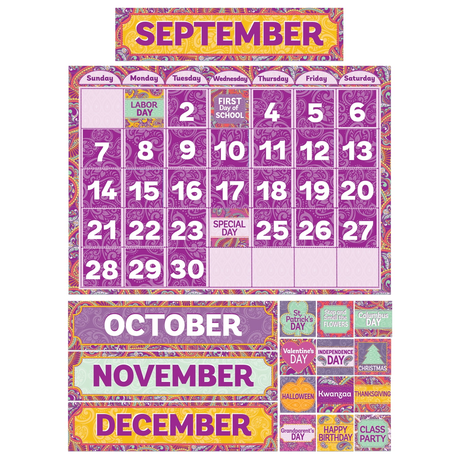 Eureka® Positively Paisley Calendar Bulletin Board Set, 83 Pieces ...