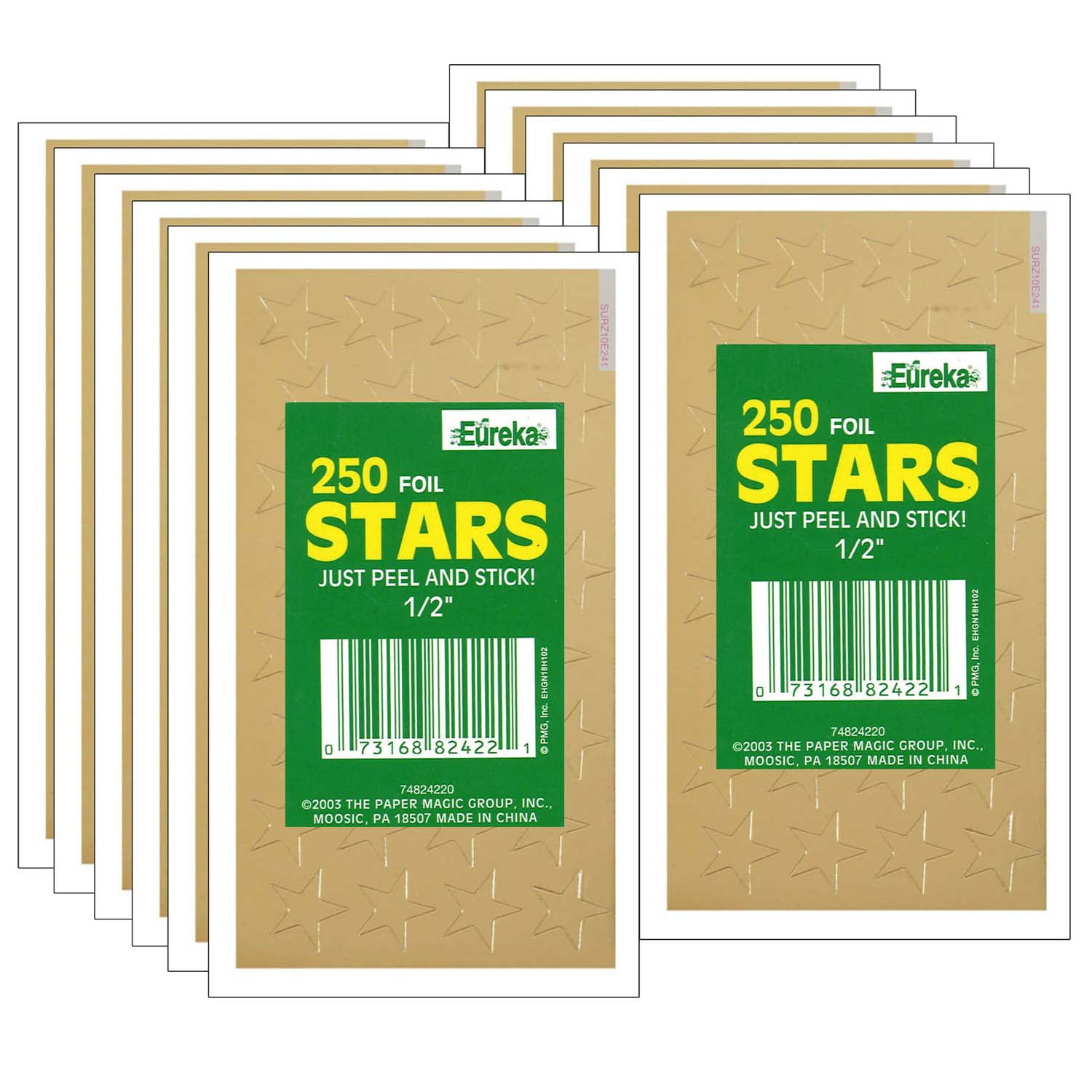 Eureka Presto-Stick Foil Star Stickers, 1/2", Gold, 250 Per Pack, 12 ...