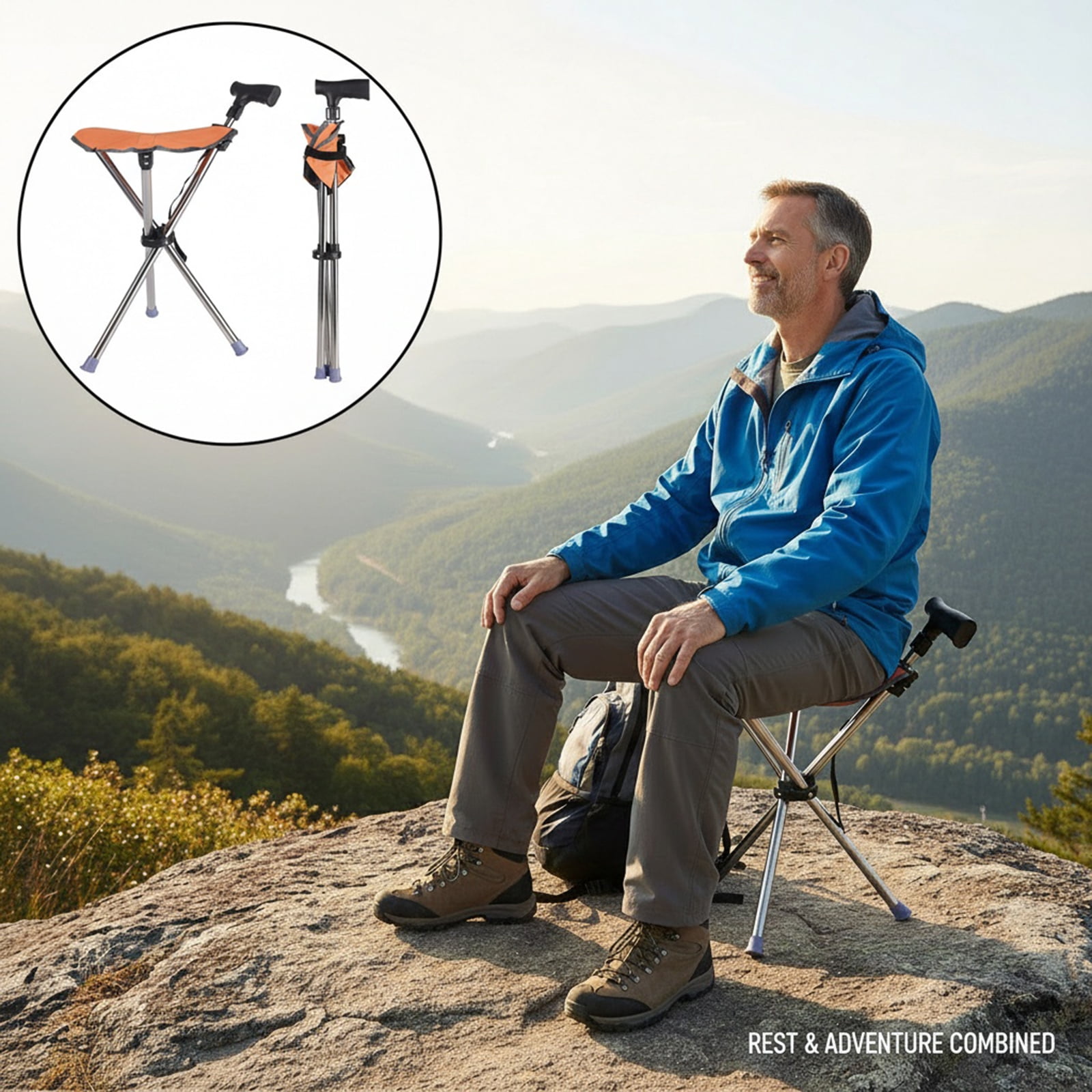 Eurhowing 2-in-1 Folding Walking Stick with Seat, Portable Trekking ...
