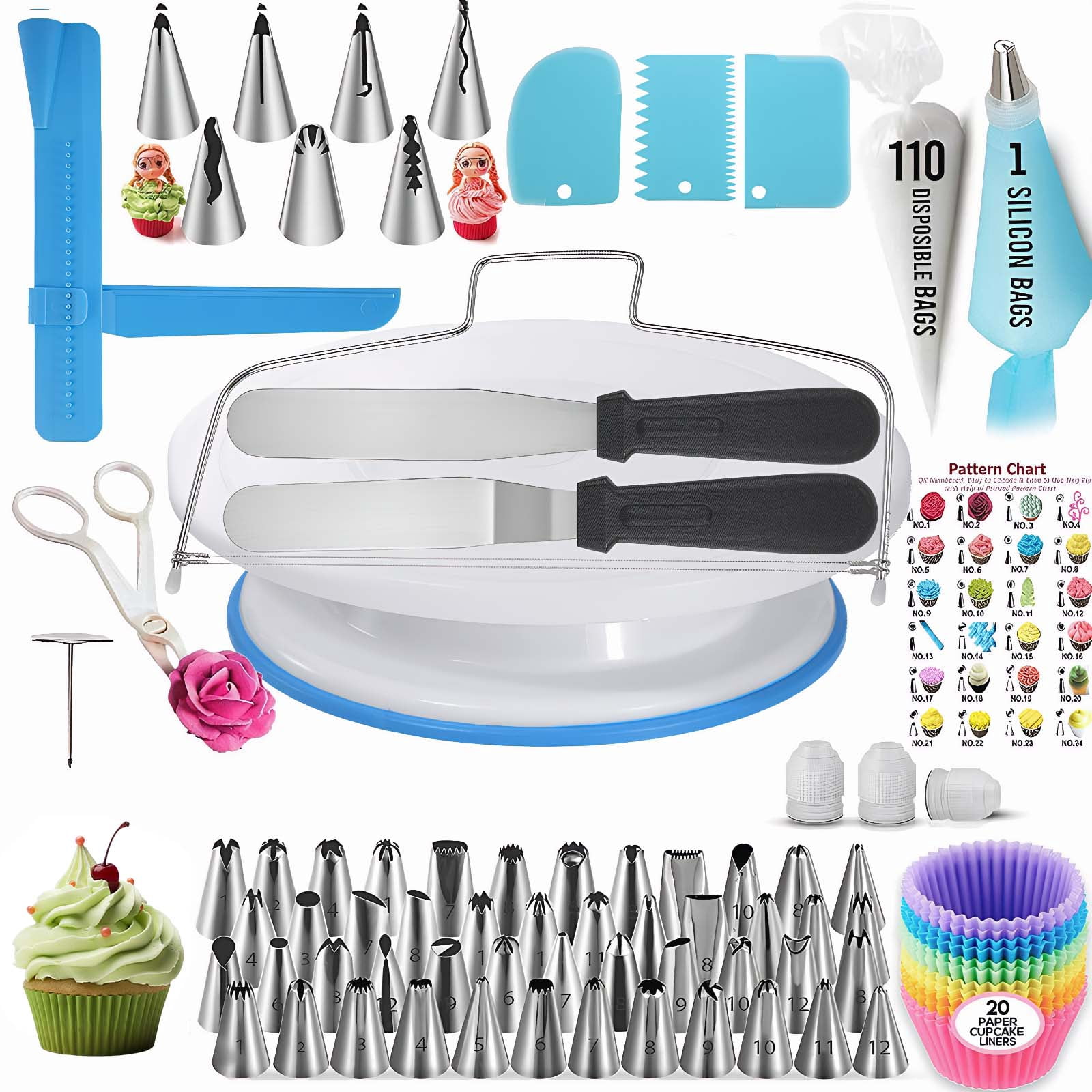 Eurhowing 200Pcs Cake Decorating Kit, Baking Supplies Set with ...