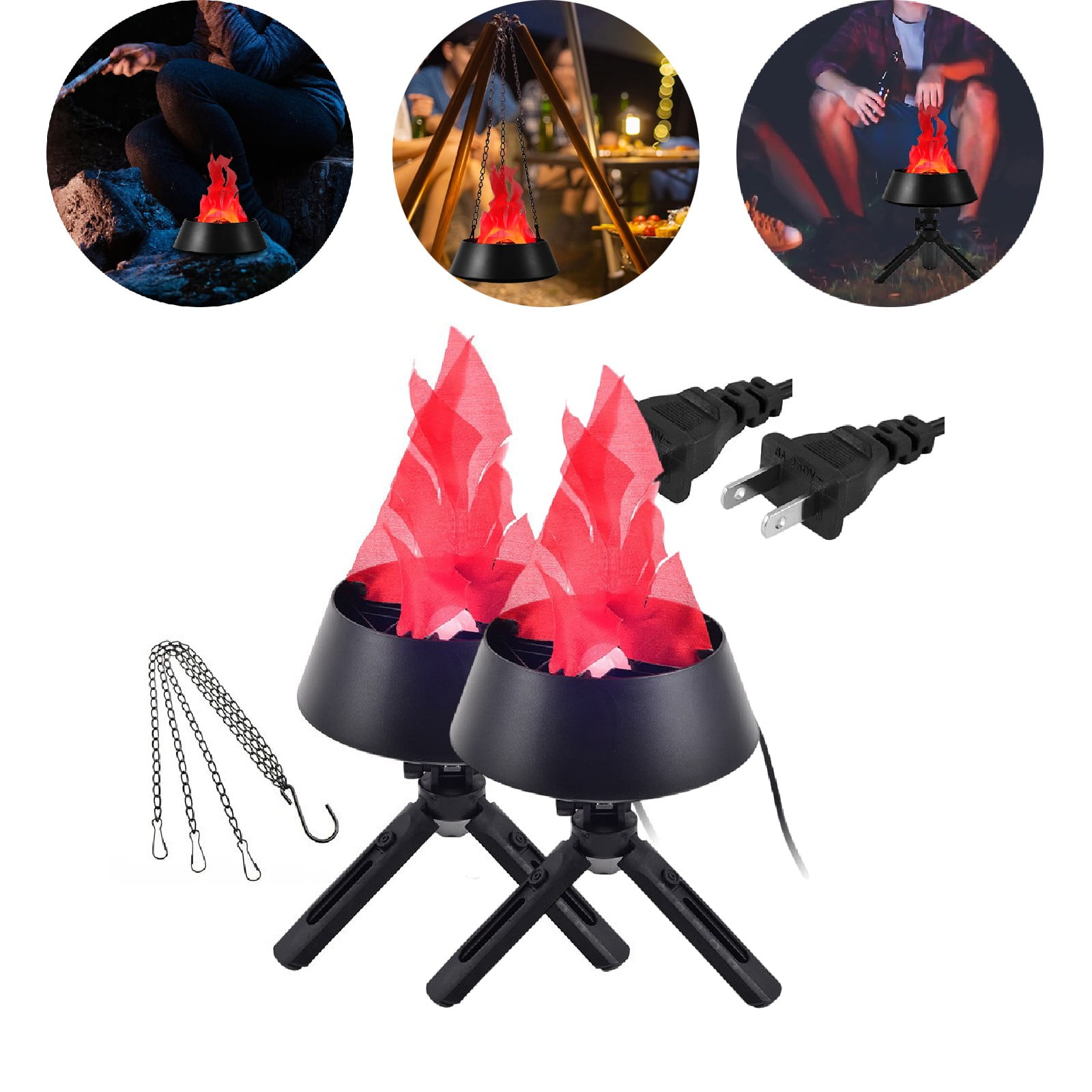 Eurhowing 3D LED Fake Flame Light 2Pcs, 110V Fake Campfire Lamp, 2 in 1 ...