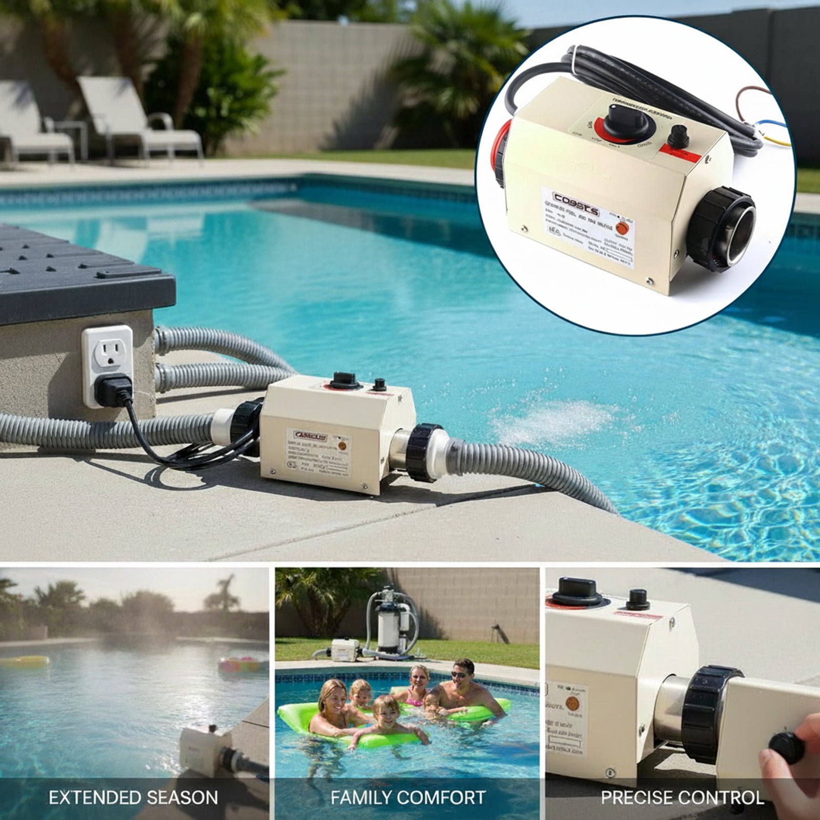 Eurhowing 3KW Electric SPA Pool Heater with Digital Thermostat ...
