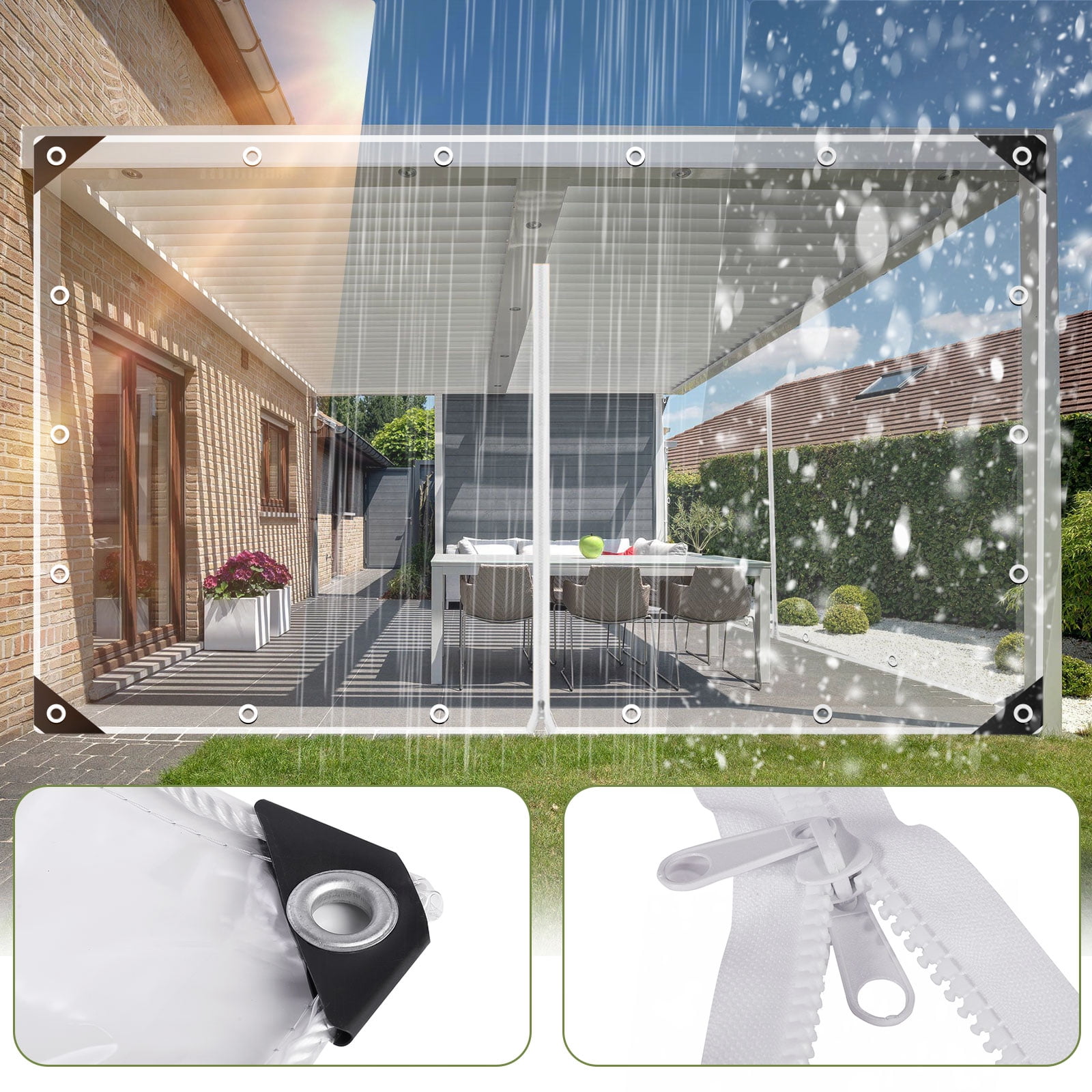 Eurhowing Clear PVC Tarp with Zipper, 6.6x13.2ft Heavy Duty Transparent ...