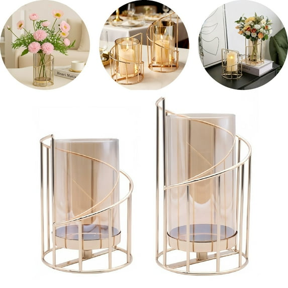 Eurhowing Elegant Brass Hurricane Candle Holder 2Pcs Set, 8-inch Pillar ...