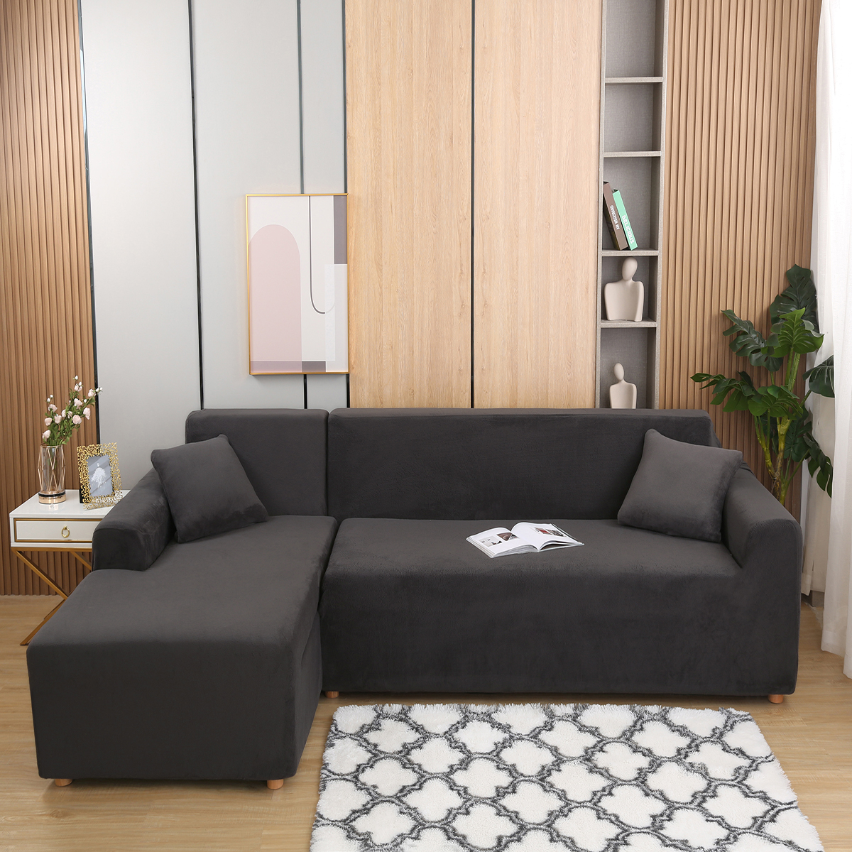 Eurhowing Sectional Couch Covers L-Shaped Sofa Covers, Velvet Super ...