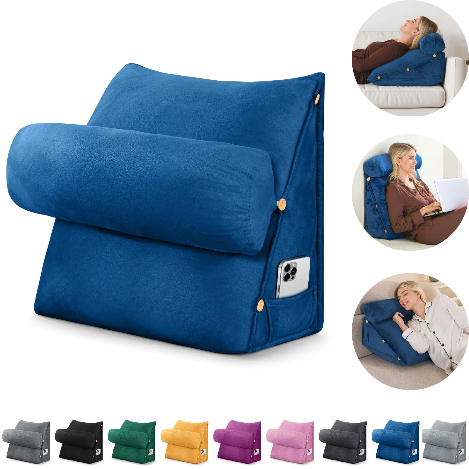 Eurhowing Triangular Headboard Pillow with Neck Roll Pillow, Velvet ...