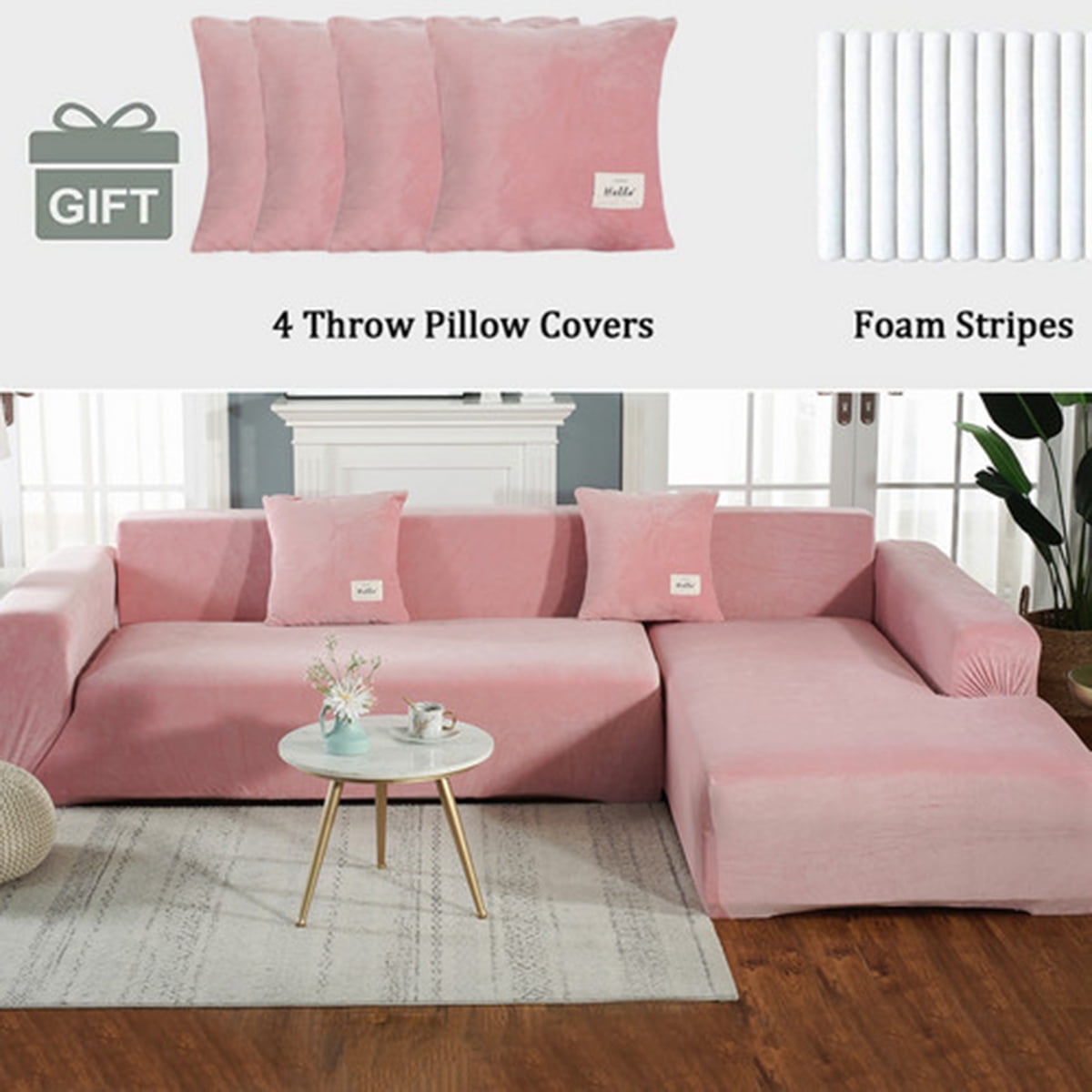 Eurhowing Velvet L-Shaped Sectional Sofa Cover with 4 Pillowcases ...