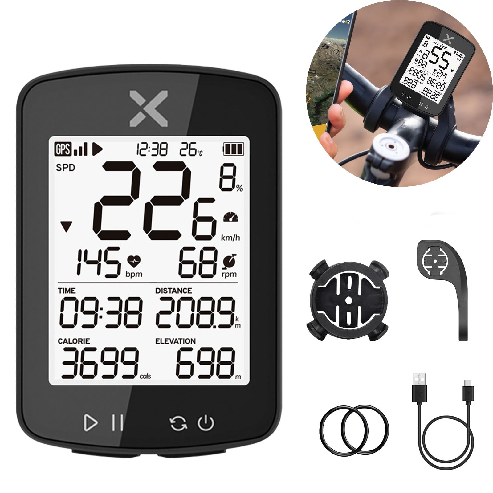 Eurhowing Wireless Bike Computer, 2.2" LCD Bicycle GPS Cycling Computer ...