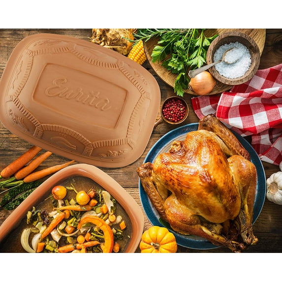 Eurita Clay Roaster, 4 Quart, 3.78 Litres, Non-Stick Earthenware, Toxin ...