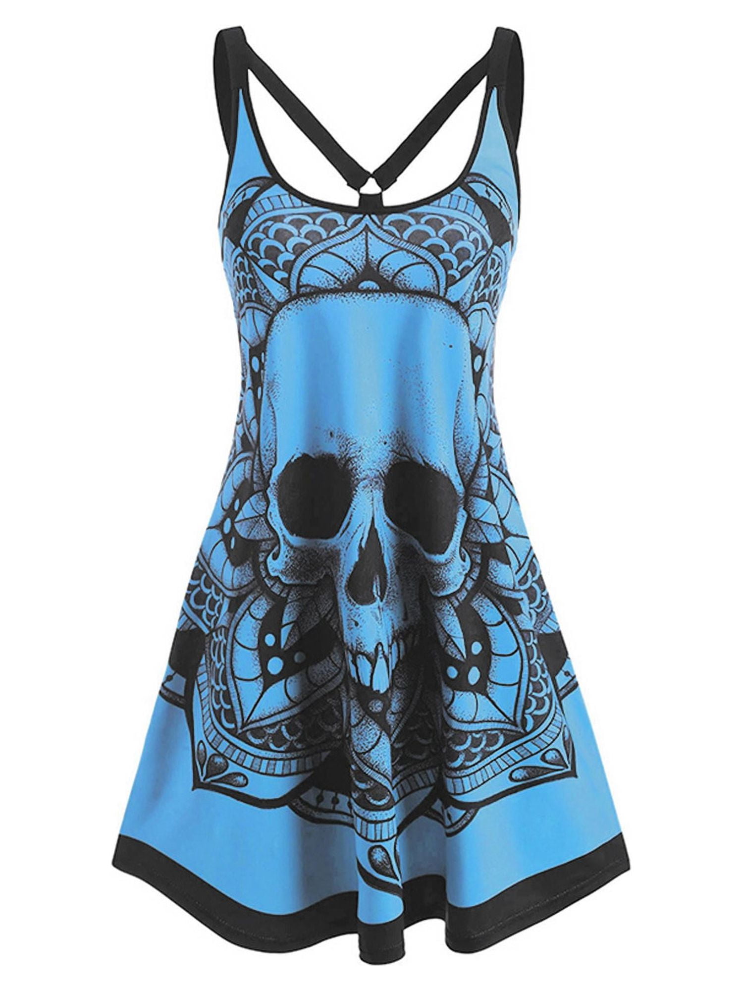 Eurivicy Summer Women's Sleeveless Skull Print Tank Dress Fashion ...