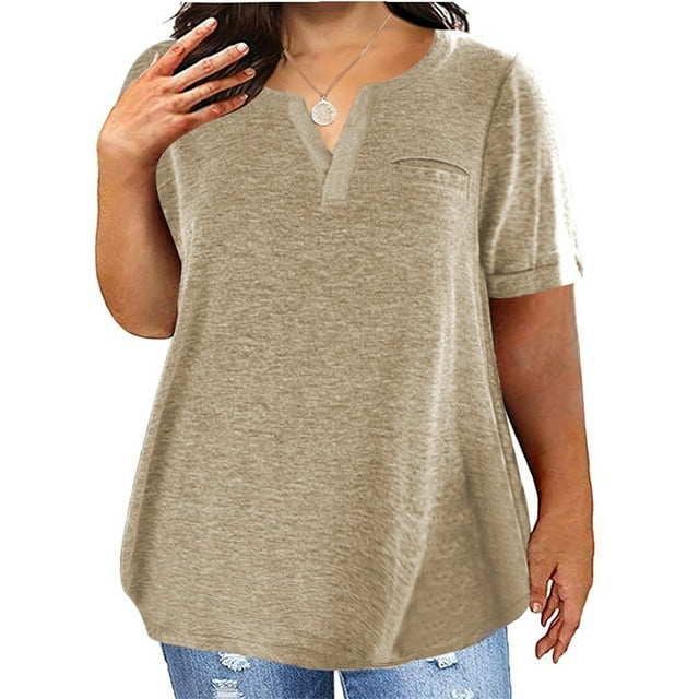 Eurivicy Women's Plus Size V-Neck T Shirts, Short Sleeve Cotton ...