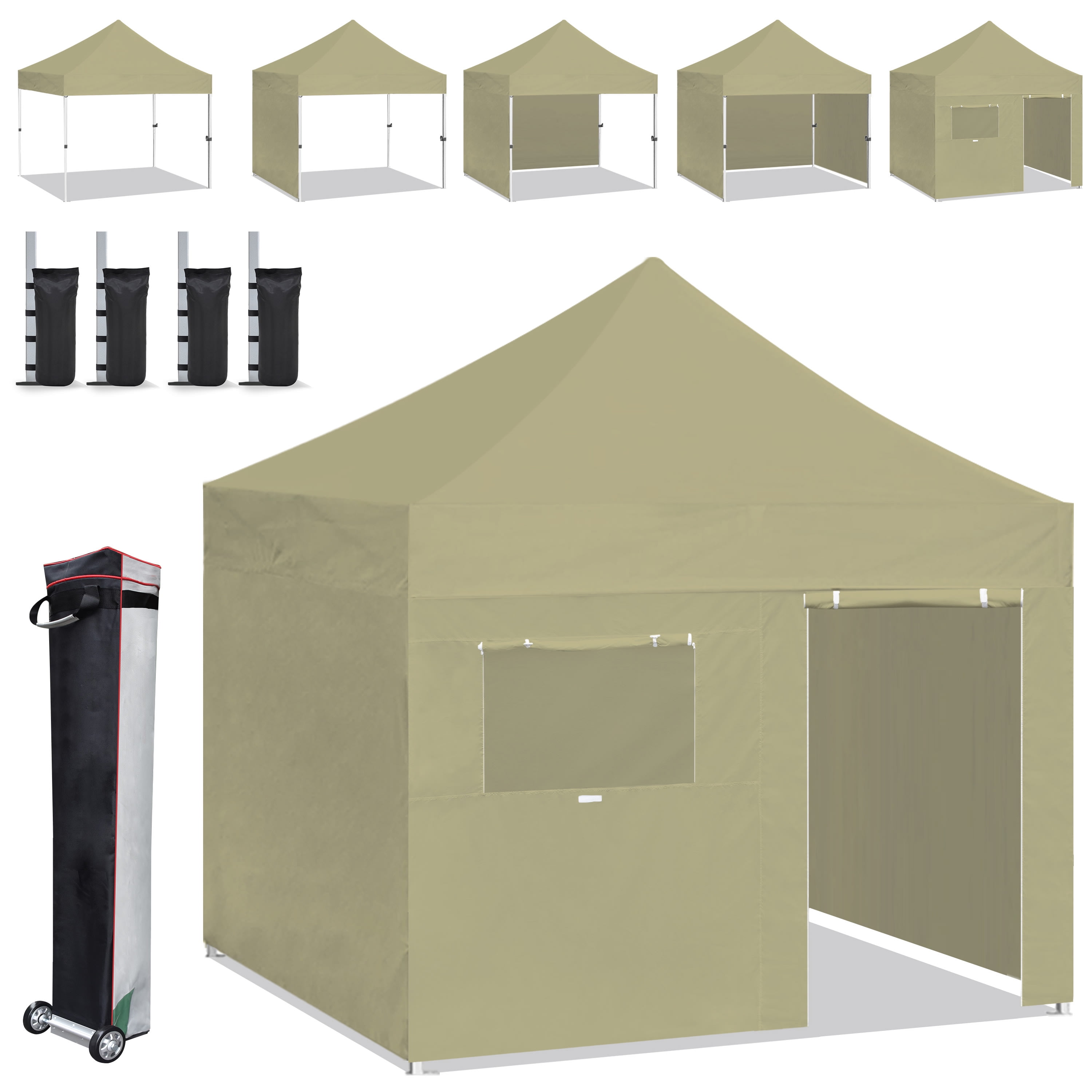 Eurmax Canopy 10' x 10' Beige Pop-up and Instant Outdoor Canopy with 4 ...