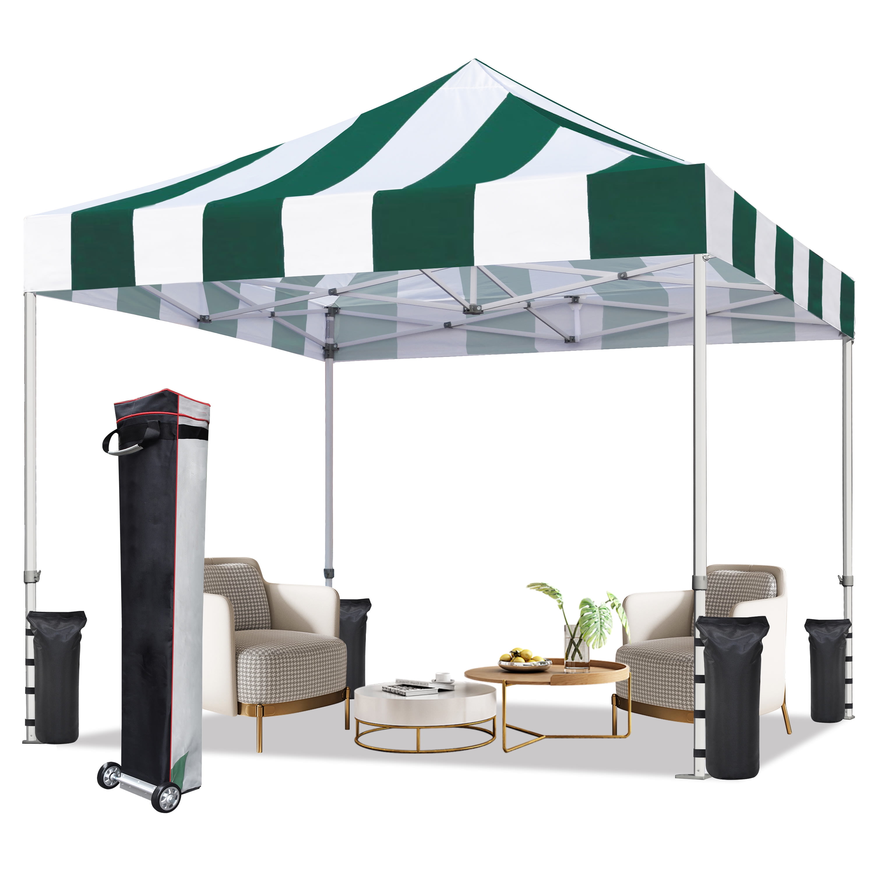 Eurmax Canopy 10' x 10' Green and white stripes Pop-up and Instant ...