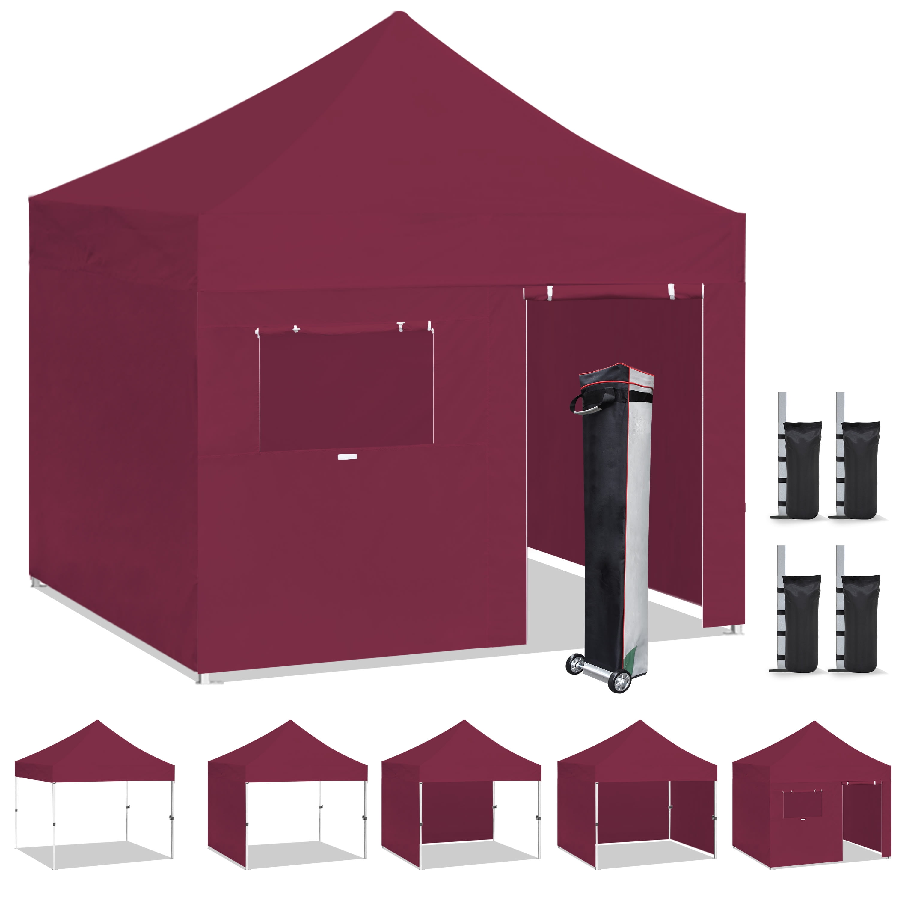 Euromax 10'x10' EZ Pop-up Outdoor Canopy, Maroon, with 4 Zipper ...