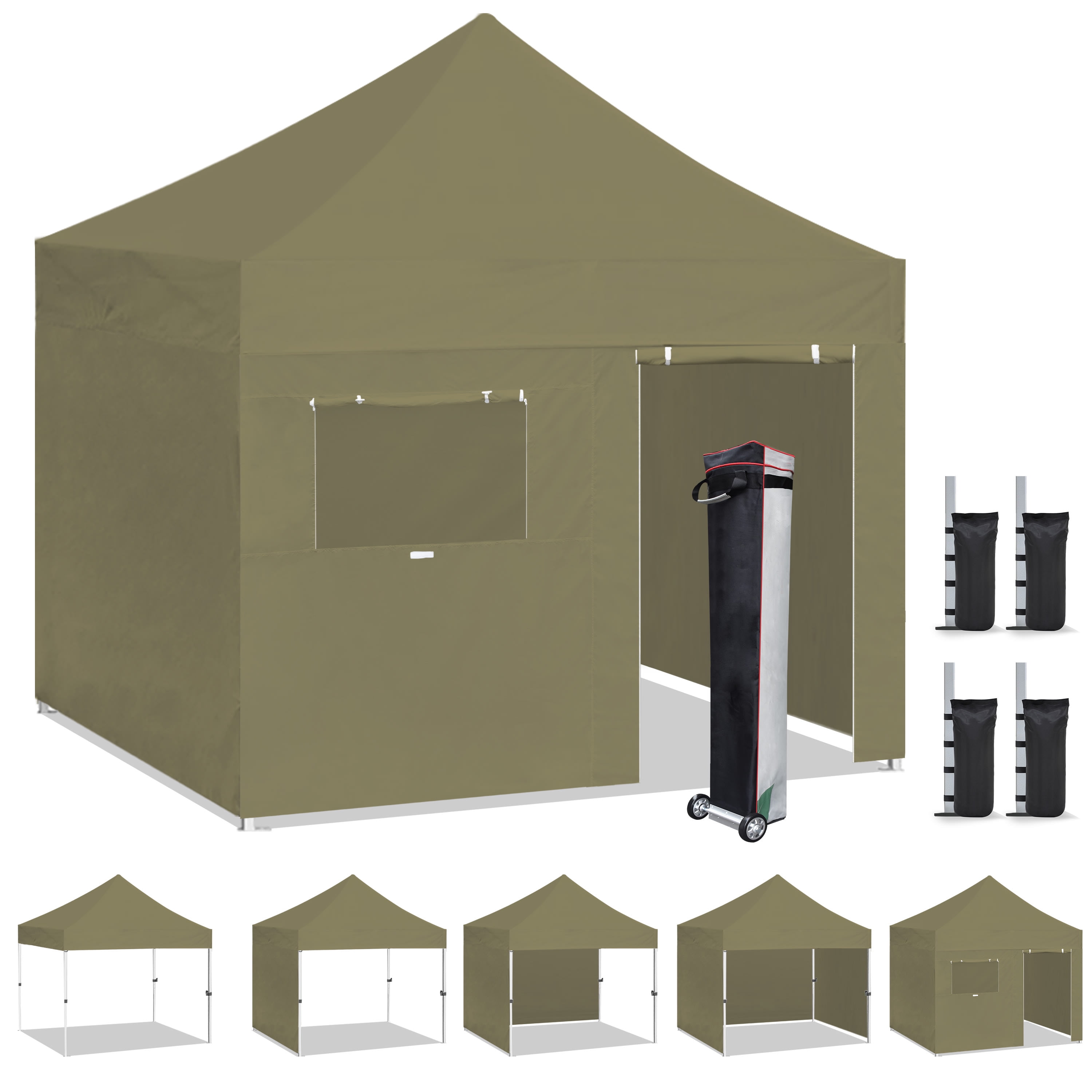Euromax 10'x10' Easy Pop-up Outdoor Canopy Tent with 4 Zipper Sidewalls - Tan - Walmart.com