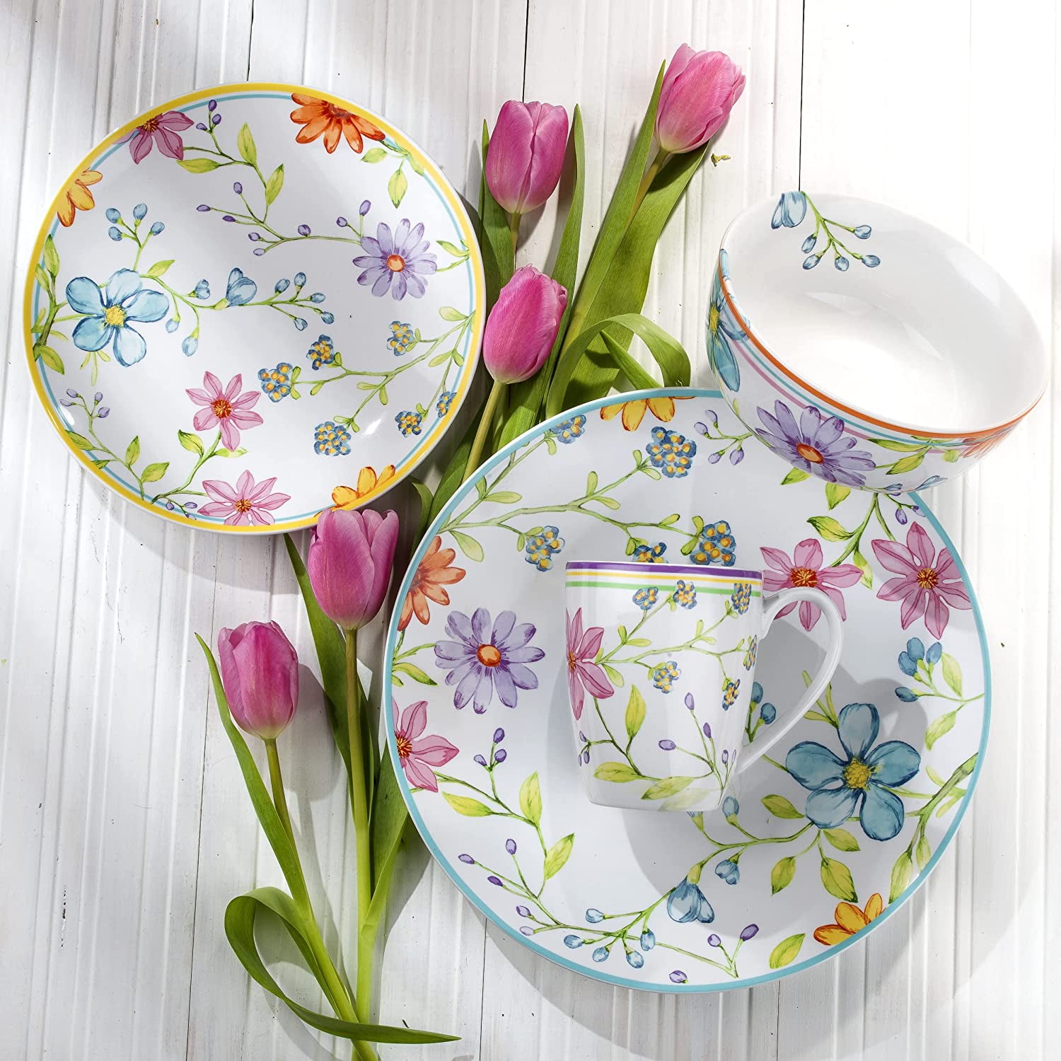 Euro Ceramica Charlotte Collection Stoneware, 16 Piece Dinnerware Set ...