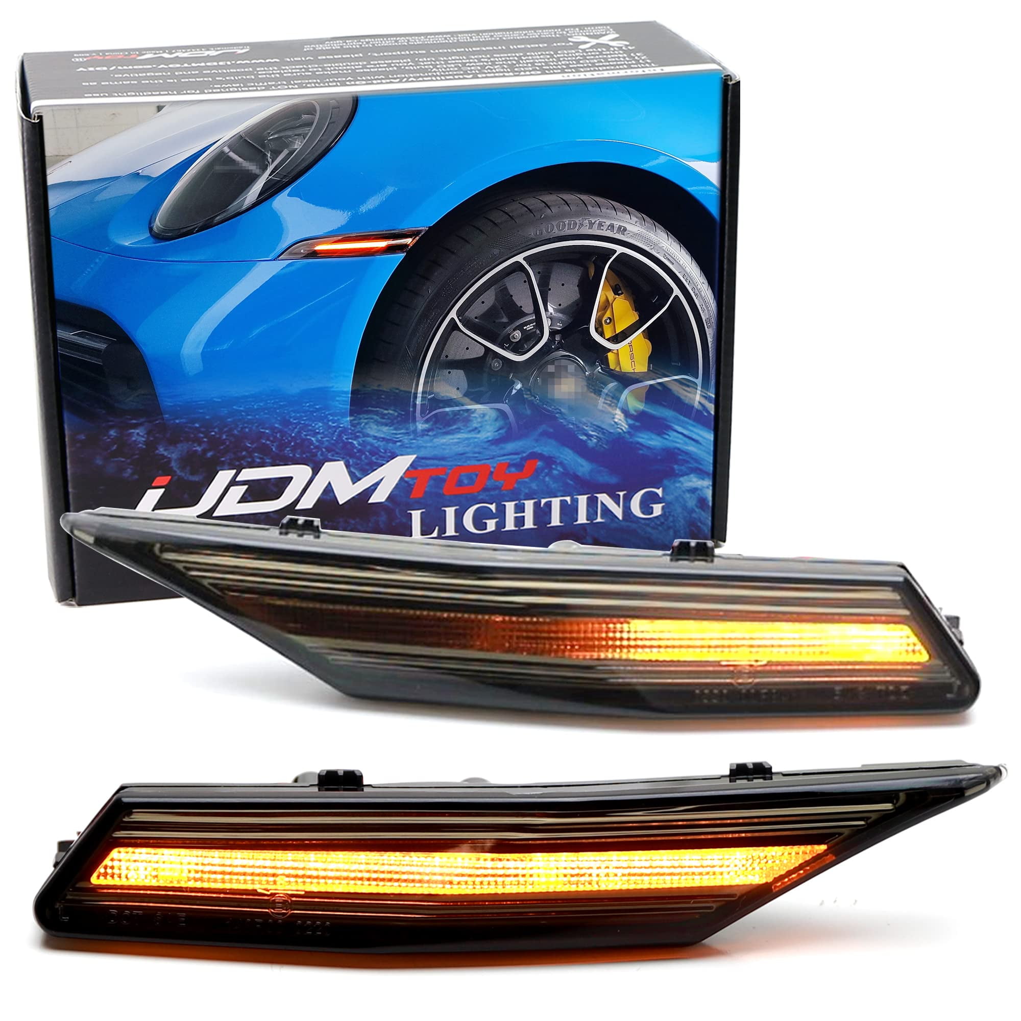 Euro Dark Smoke Lens w/Amber Sequential Blink LED Front Side Marker Light Kit For Porsche 2020 ...