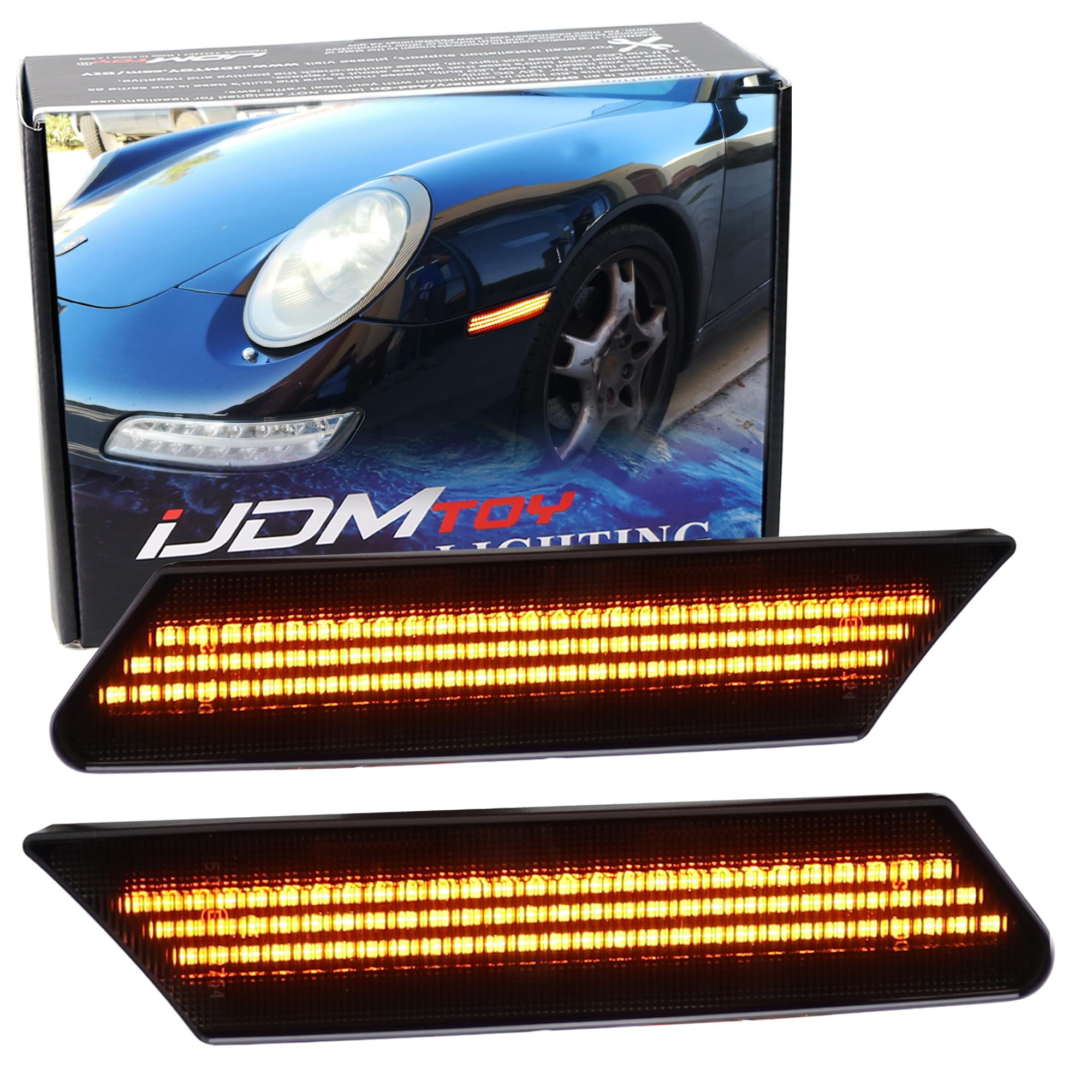 Euro Dark Smoked Lens Full LED Sequential Blink Front Bumper Side Marker Lights, For Porsche ...