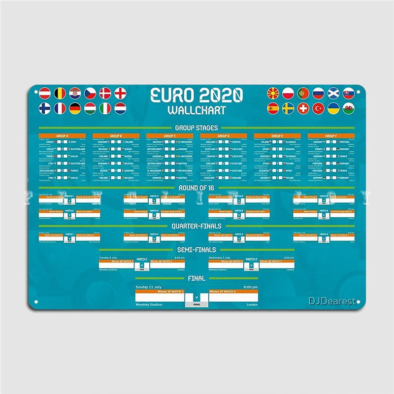 Euro Match Tracker Wall Chart Uk Time Metal Sign Pub Garage Decoration ...