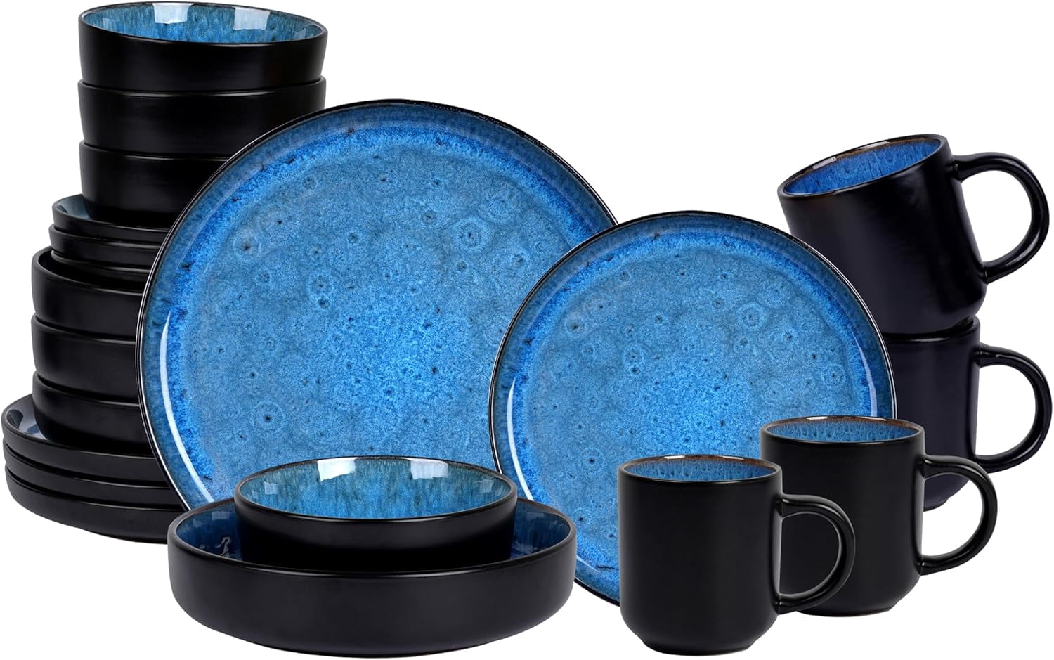 Euro-Nordic Stoneware 20pc Dinnerware Set, Reactive Glaze Bubble Blue ...