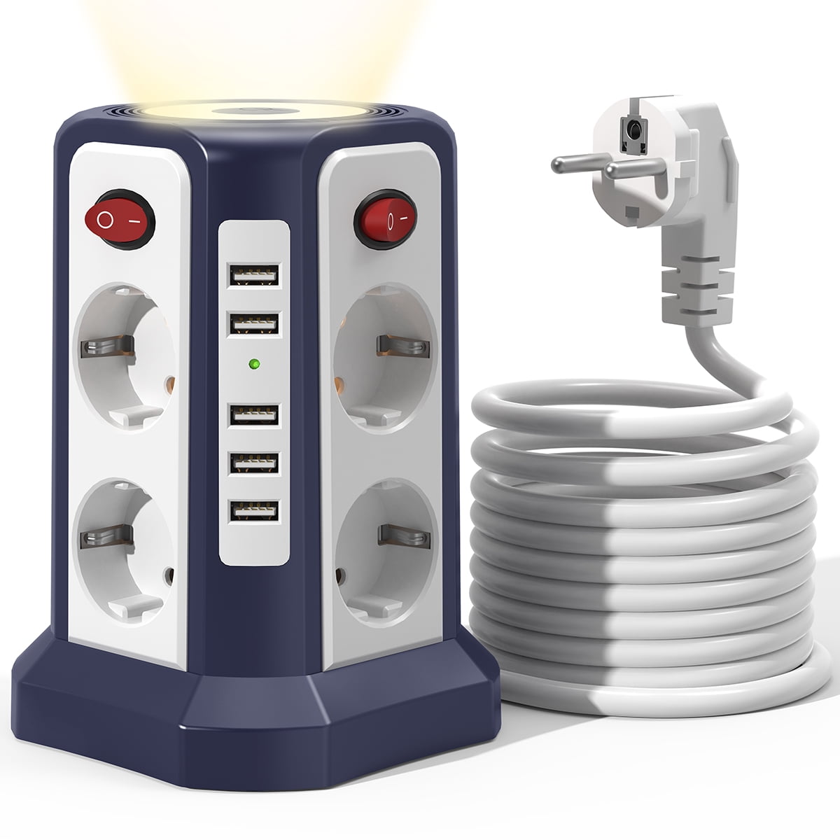 Euro Smart Plug Tower with 8 Positions and 5 USB Ports Individual ...