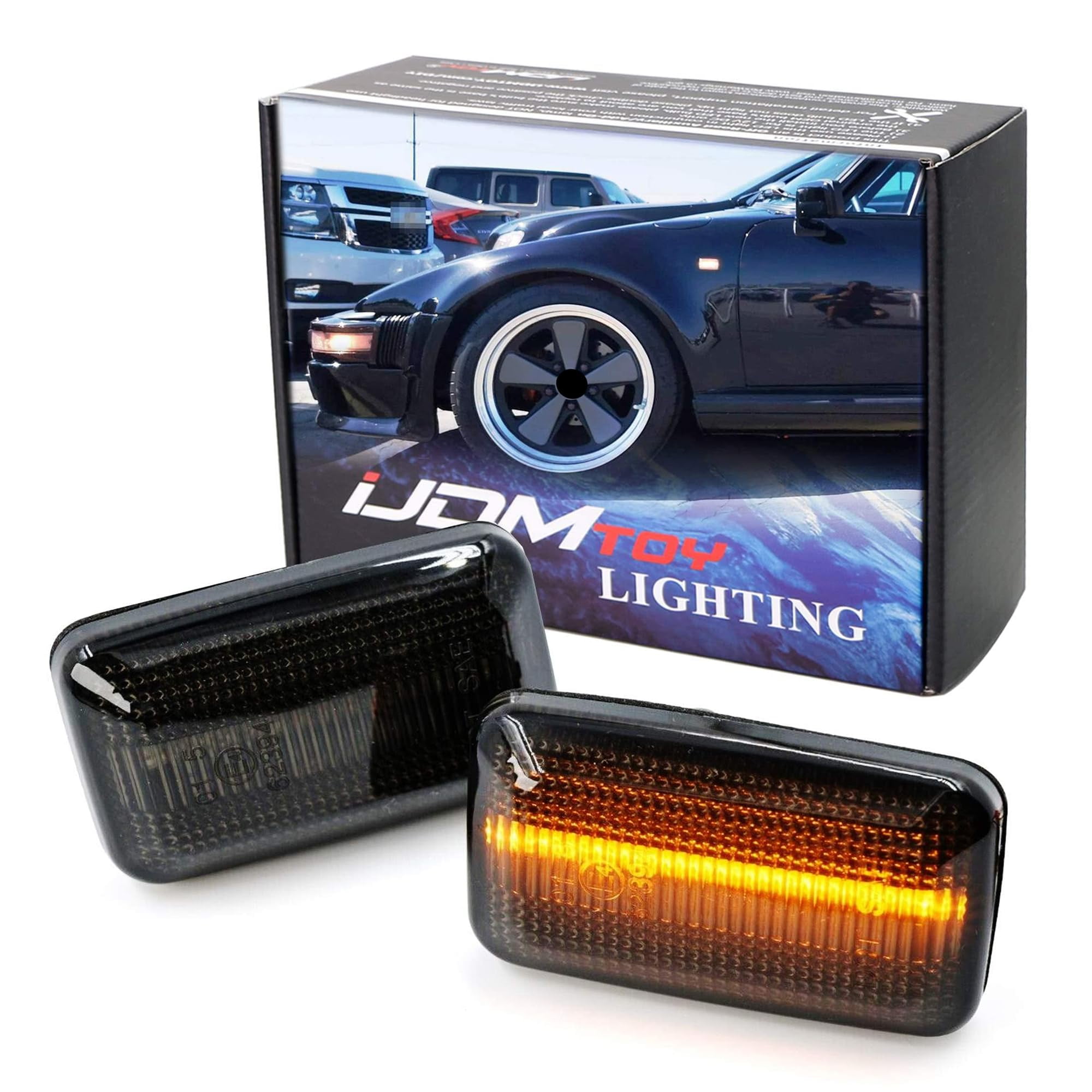 Euro Smoked Lens Amber Full LED Sequential Blink Front Fender Side Marker Light Kit For Porsche ...