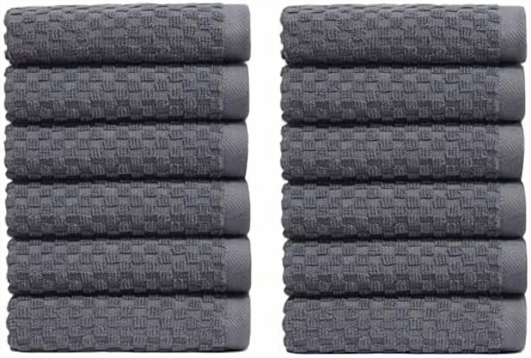 Euro Spa Waffle Wash Cloth - Set of 12 Luxury Pure Ringspun Cotton ...