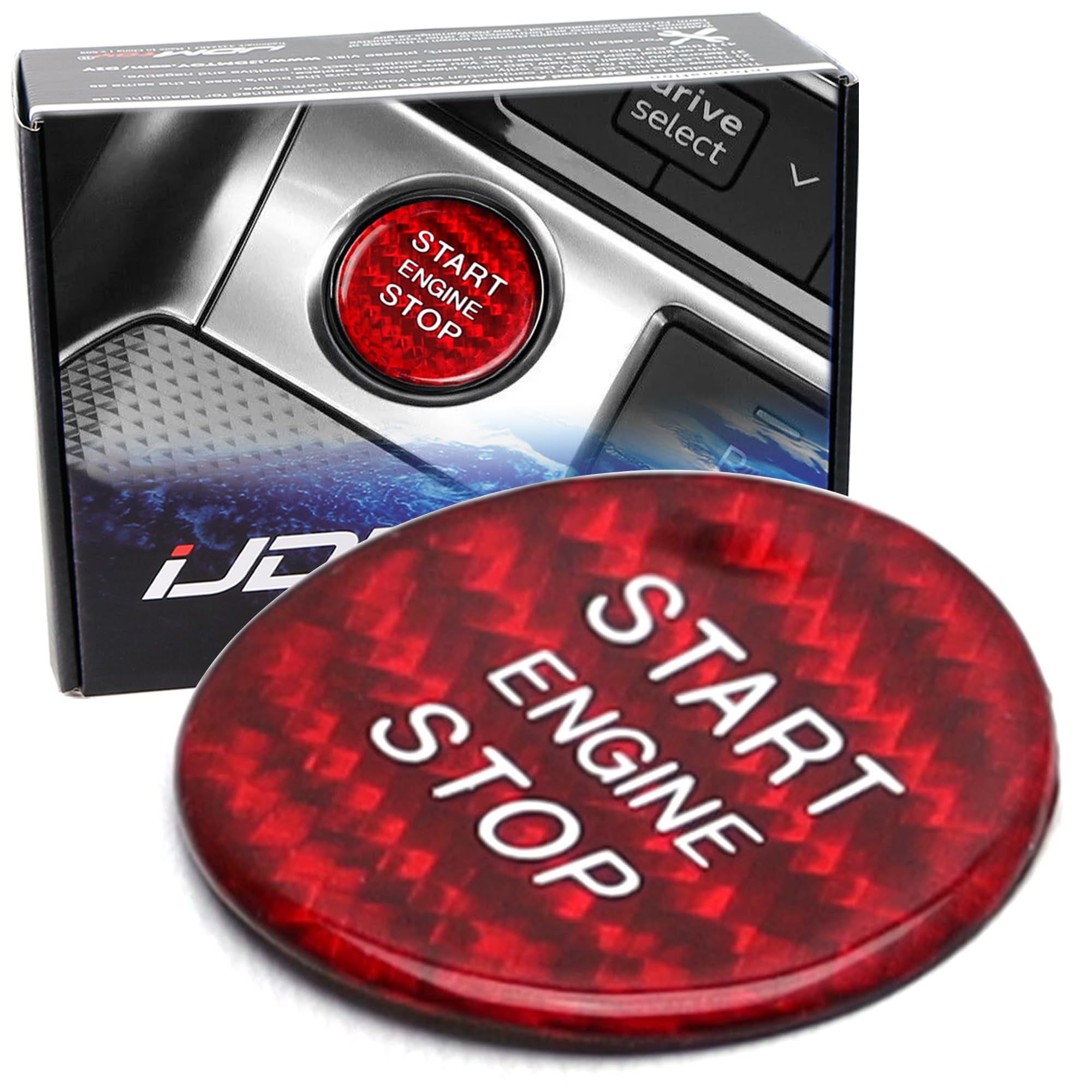 Euro Style Gloss Sports Red Real Carbon Fiber Keyless Engine Start/Stop ...