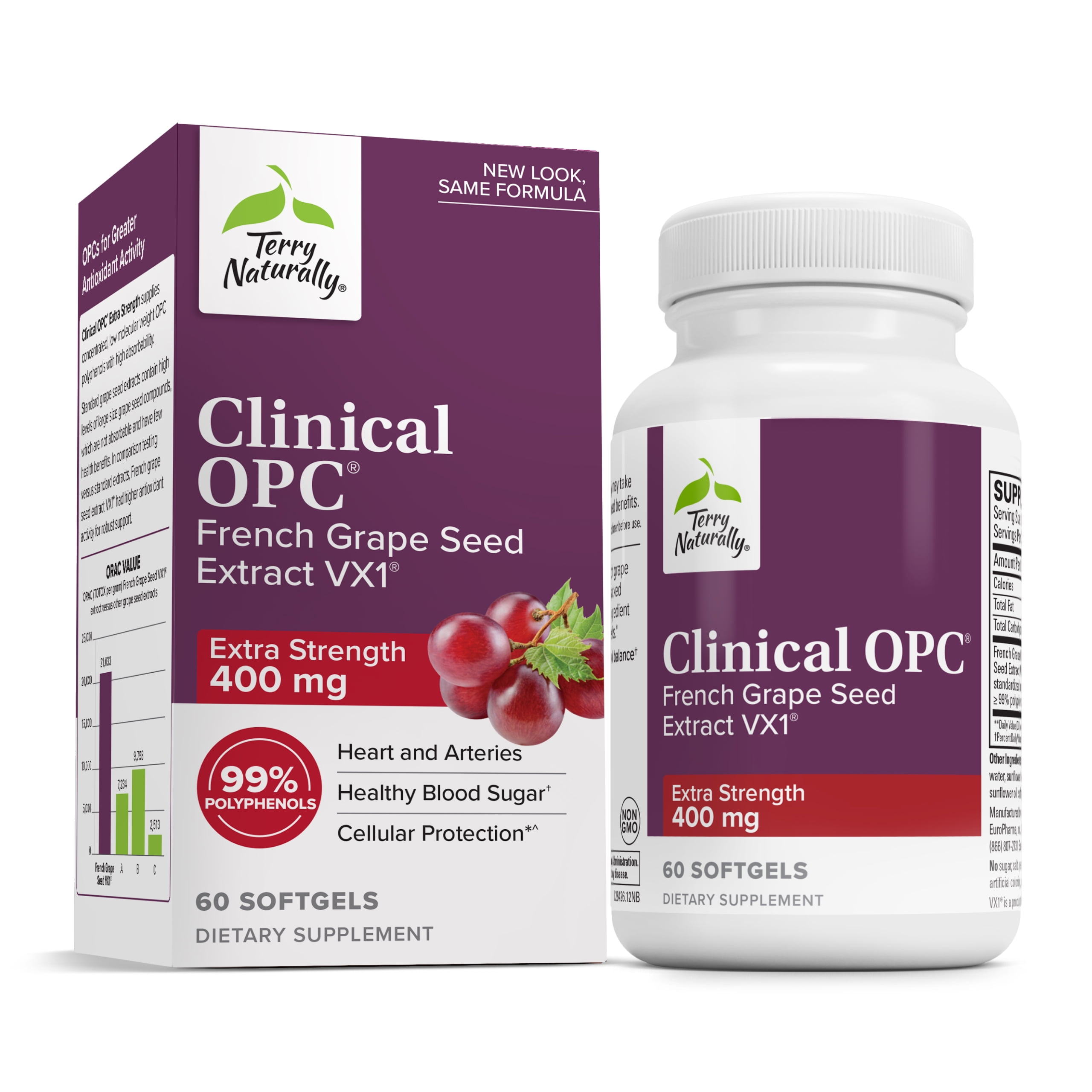 Terry Naturally, Clinical OPC Extra Strength 400 mg, French Grape Seed ...