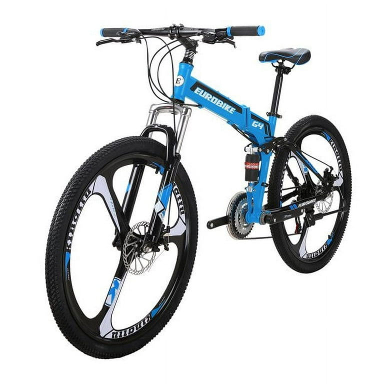 Eurobike G4 Teens Folding Bike 26 Inch Wheels Mechanical Disc Brake Mens Mountain Bikes 21 Speed Gears Full Suspension Foldable Bicycle For Teens and Adults Mag wheels Blue Walmart