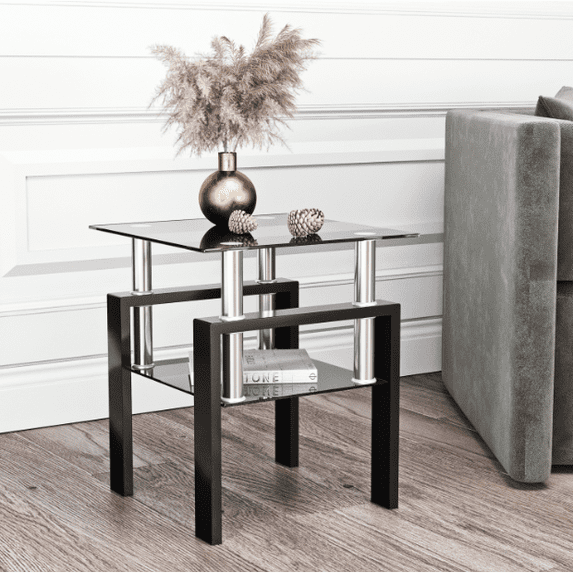Euroco 1-Piece Modern Tempered Glass Tea Table Coffee Table End Table ...