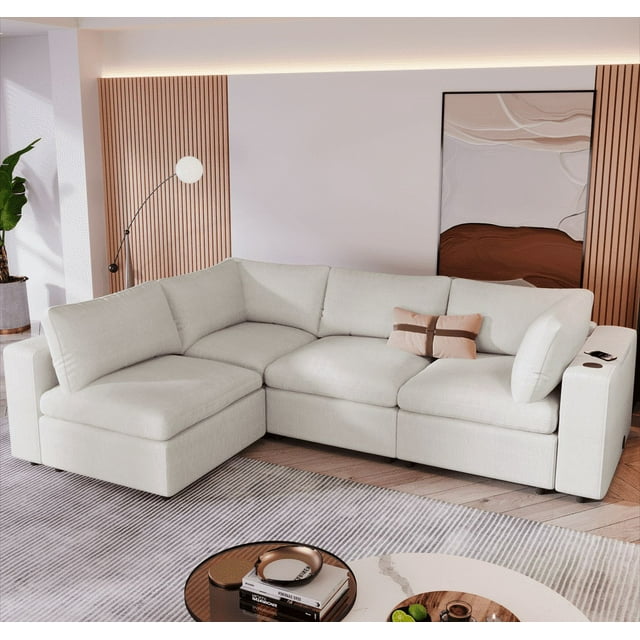 "Euroco 106"" Modular Sectional Sofa, Upholstered with USB & Wireless ...
