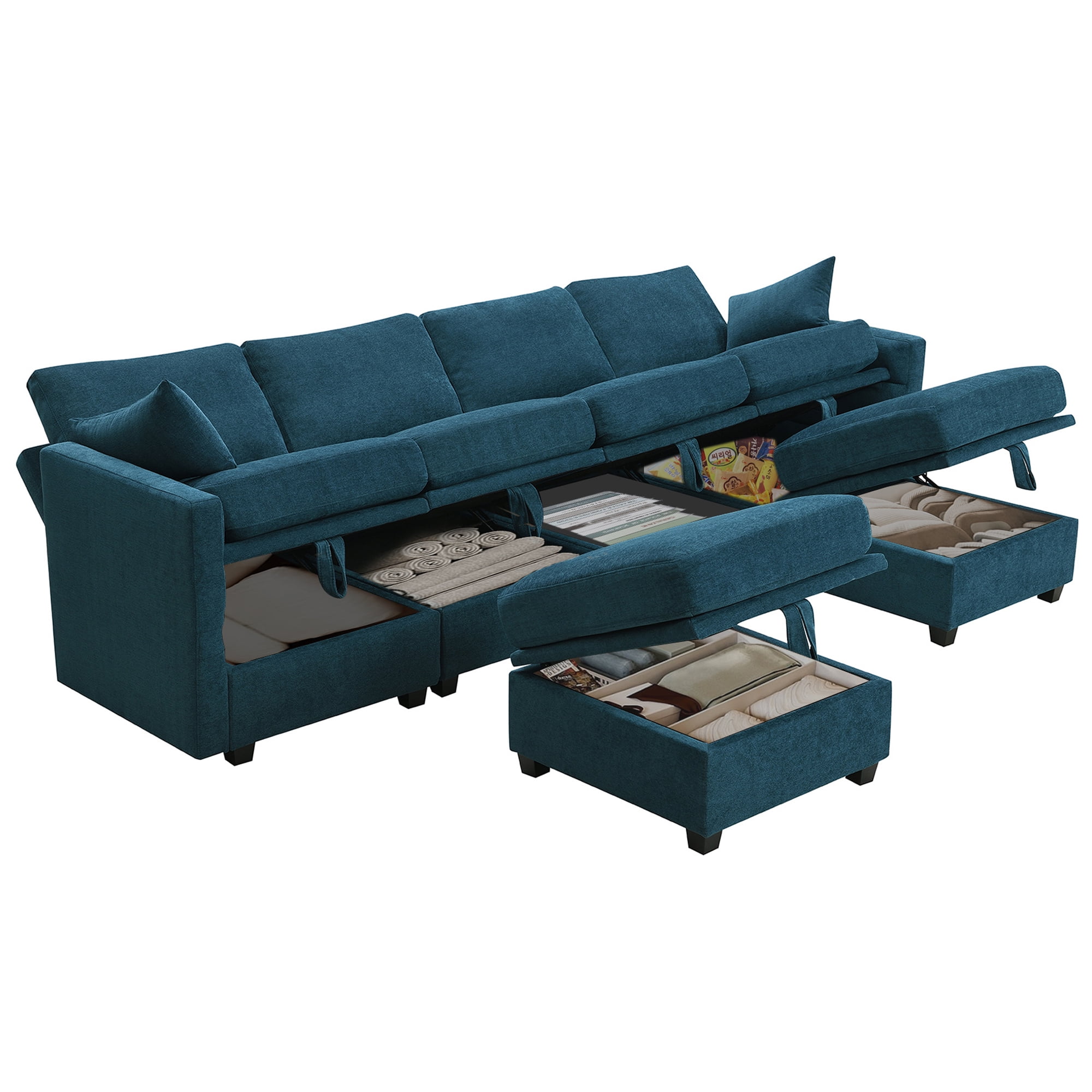 Euroco 109" Oversized Chenille Modular Sectional Sofa with Storage, 6 ...