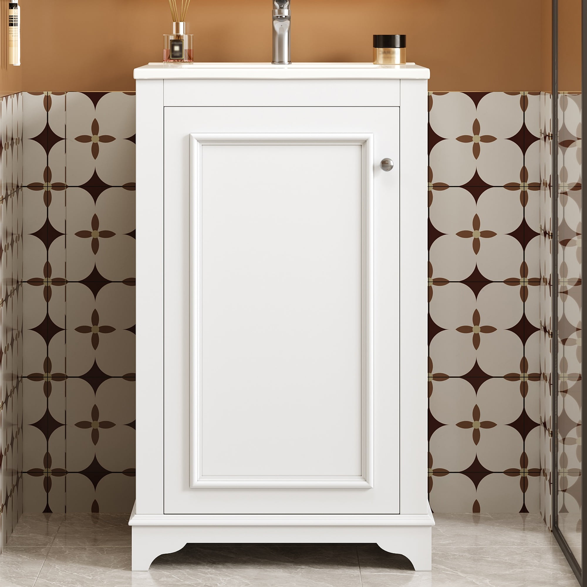 Euroco 20-inch Bathroom Vanity with Ceramic Sink, Freetanding Single ...
