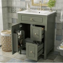 Euroco Modern 24-inch Bathroom Vanity with Ceramic Sink, Soft-Close ...