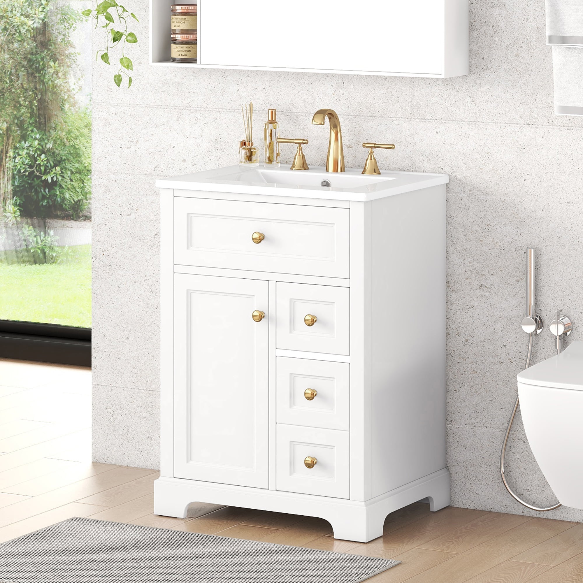 Euroco "24'' White Bathroom Vanity with Sink, MDF & Pinewood ...