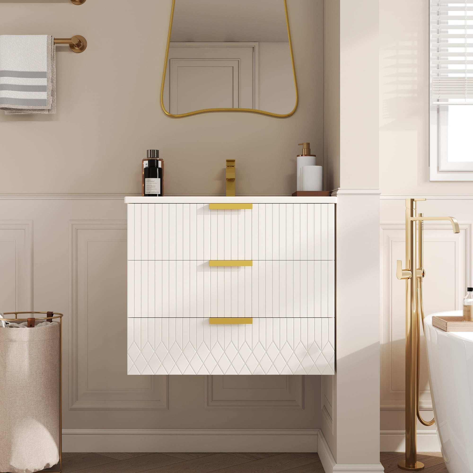 Euroco 24inch Wall Mounted Floating Cabinet w/Double Drawer, Floating ...