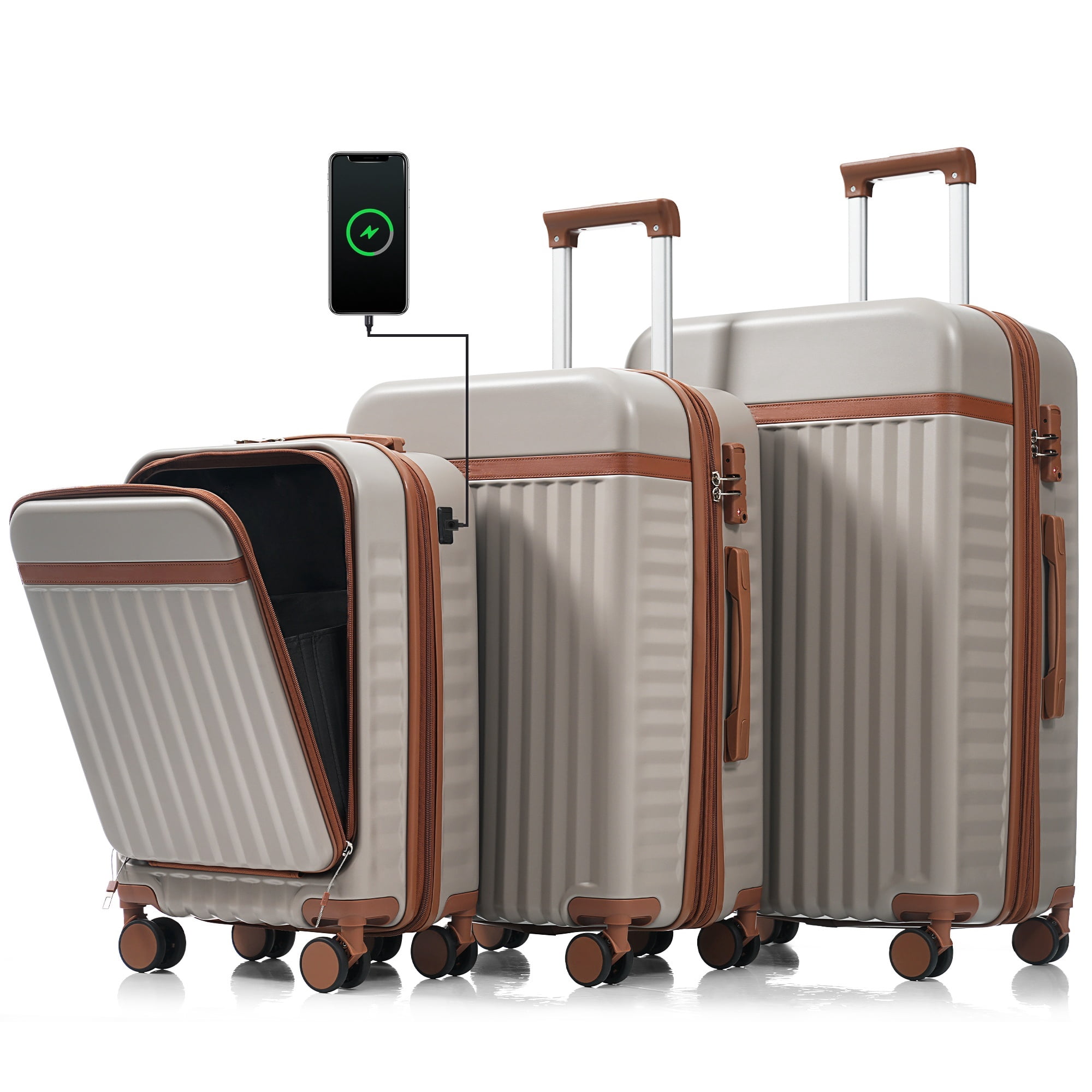 Euroco 3 Piece Front Opening Luggage Set, Hardshell Expandable Carry on ...