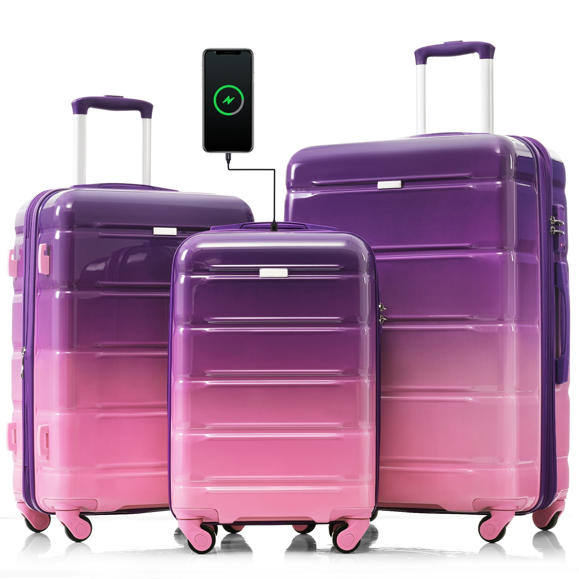 Euroco 3 Piece Luggage Sets, 20" Carry-on Suitcase with USB Port ...