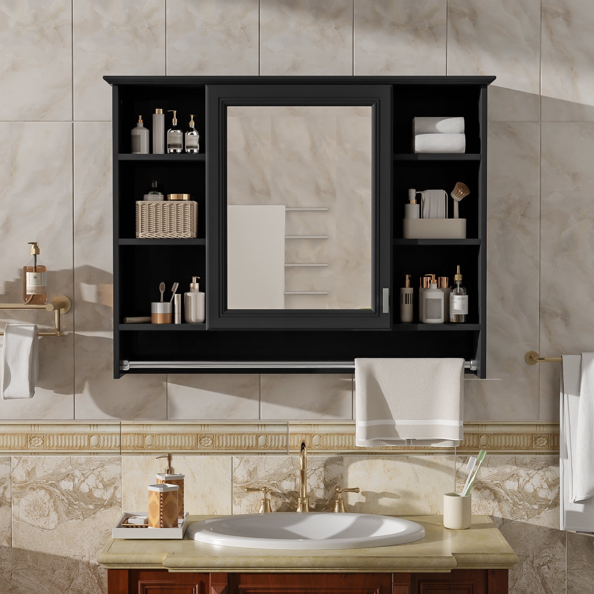 Euroco 3-in-1 Bathroom Mirror Cabinet, 36-inch Wall Mounted Medicine ...