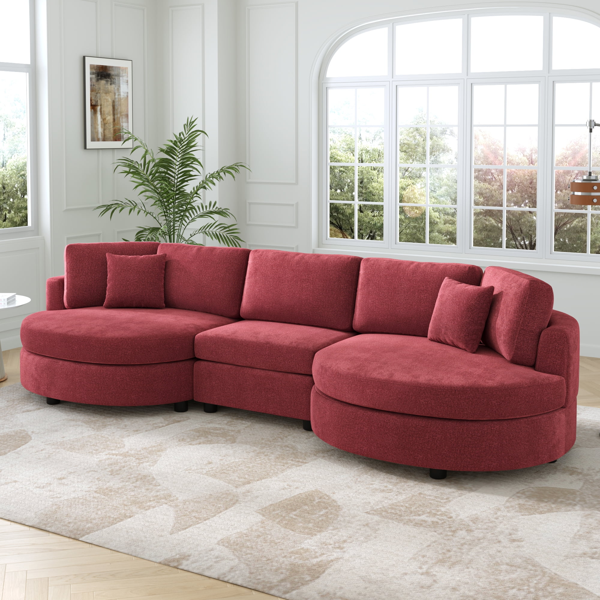 Euroco 3-seater Sofa 129" Upholstered Sofa Couch with Curved Design for ...