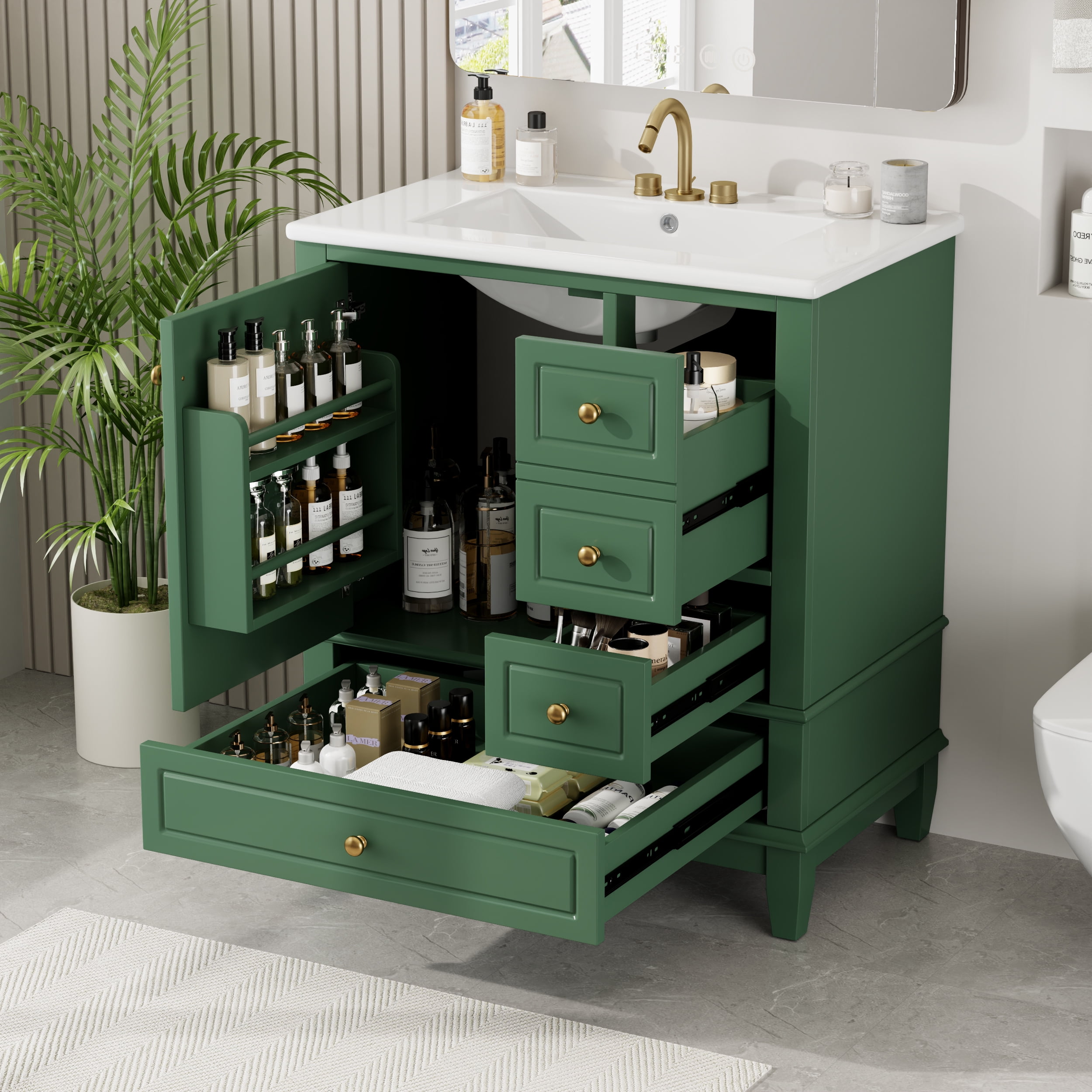 Euroco 30" Bathroom Vanity with Sink, One Door with Shelf and Three ...