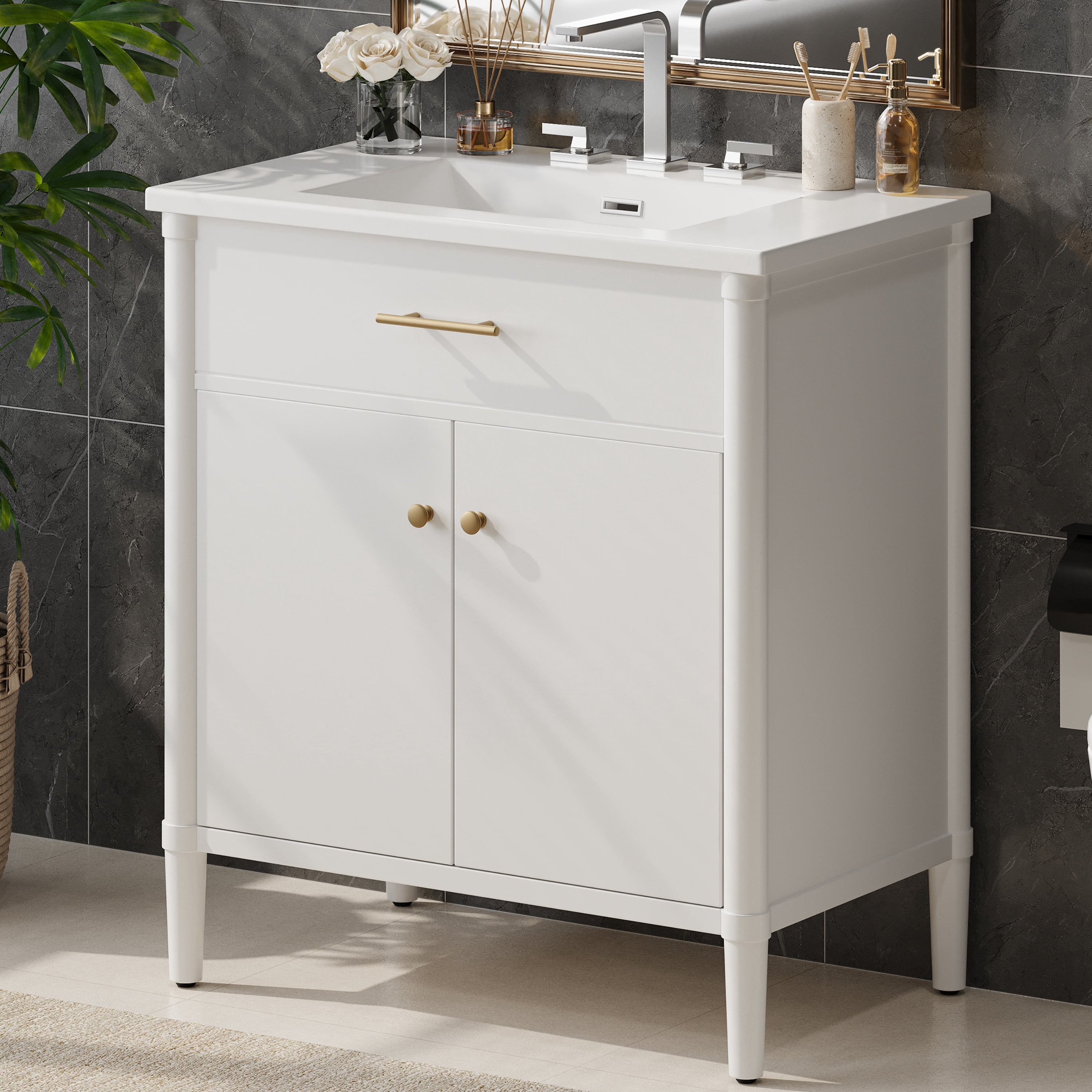 Euroco 31" Bathroom Vanity with Sink, Bathroom Cabinet with Soft Close ...