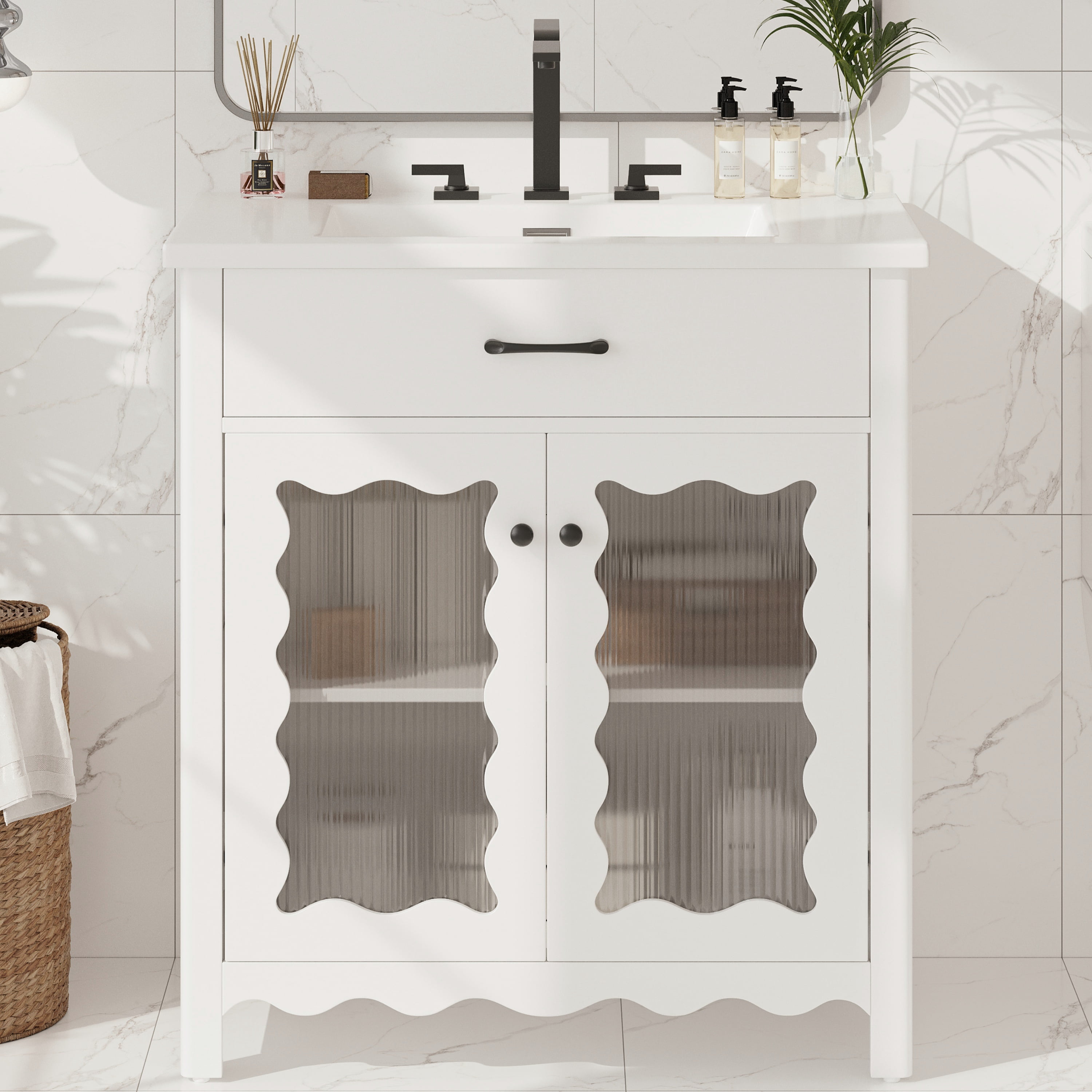 Euroco 31" Bathroom Vanity with Tempered Glass, Modern Bathroom Cabinet ...