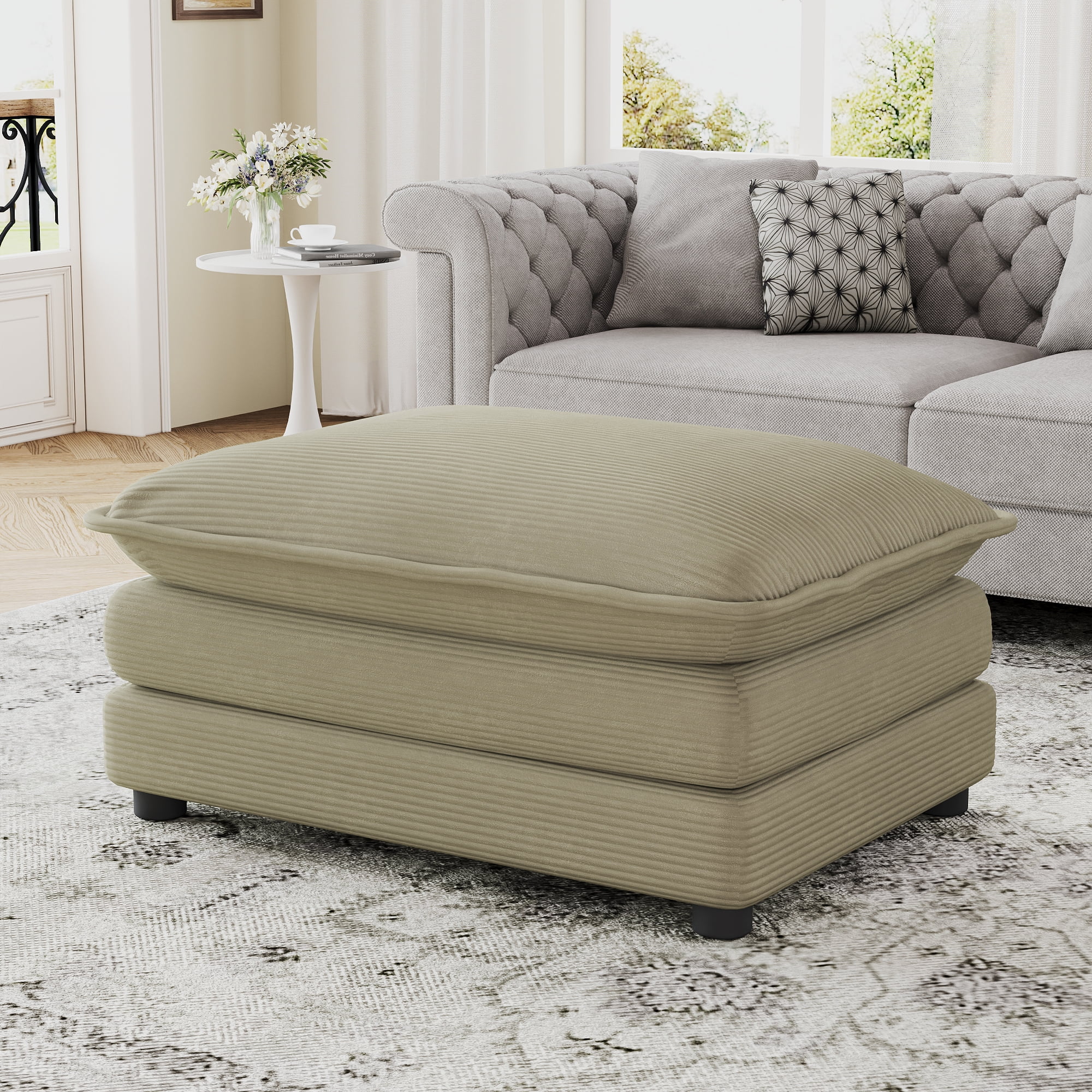 Euroco 35.4" Ottoman Dual-layer Ottoman for Living Room, Bedroom, Brown ...