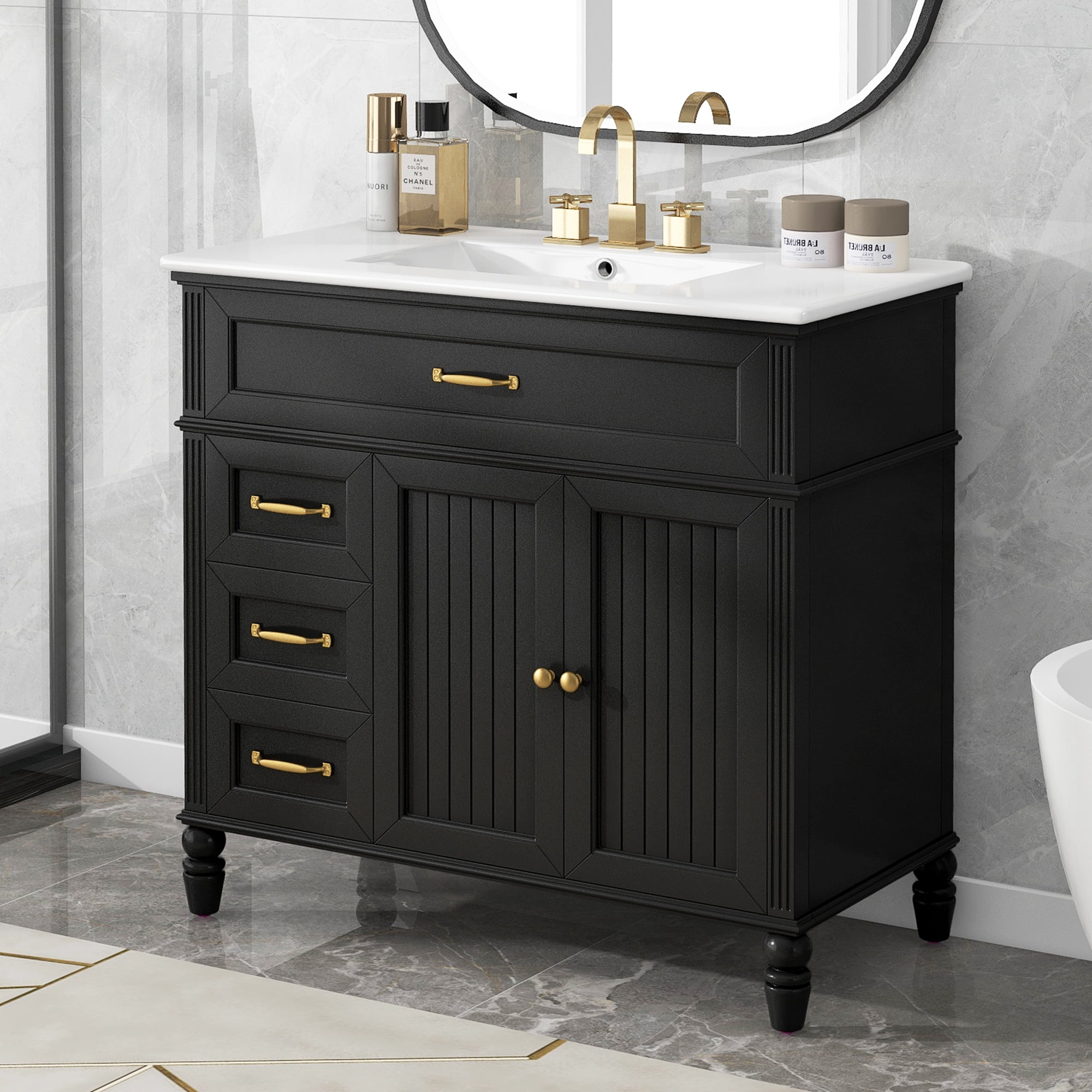 Euroco 36” Bathroom Vanity with Sink Combo, Freestanding Vanity Cabinet ...