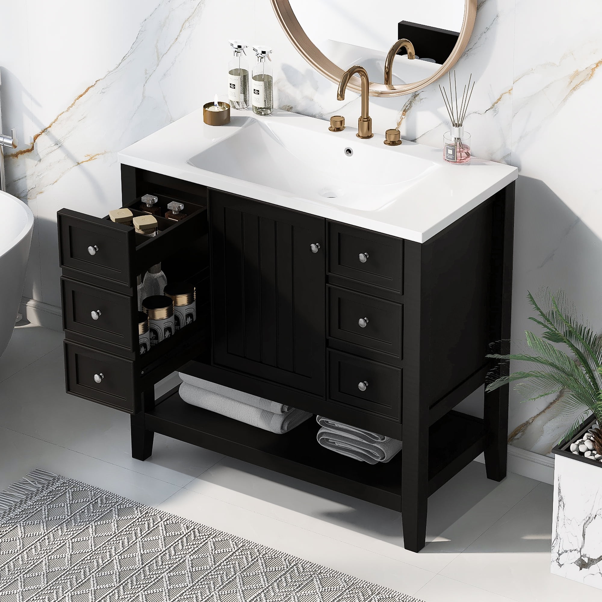 Euroco 36" Freestanding Bathroom Vanity with Ceramic Sink, Cabinet ...